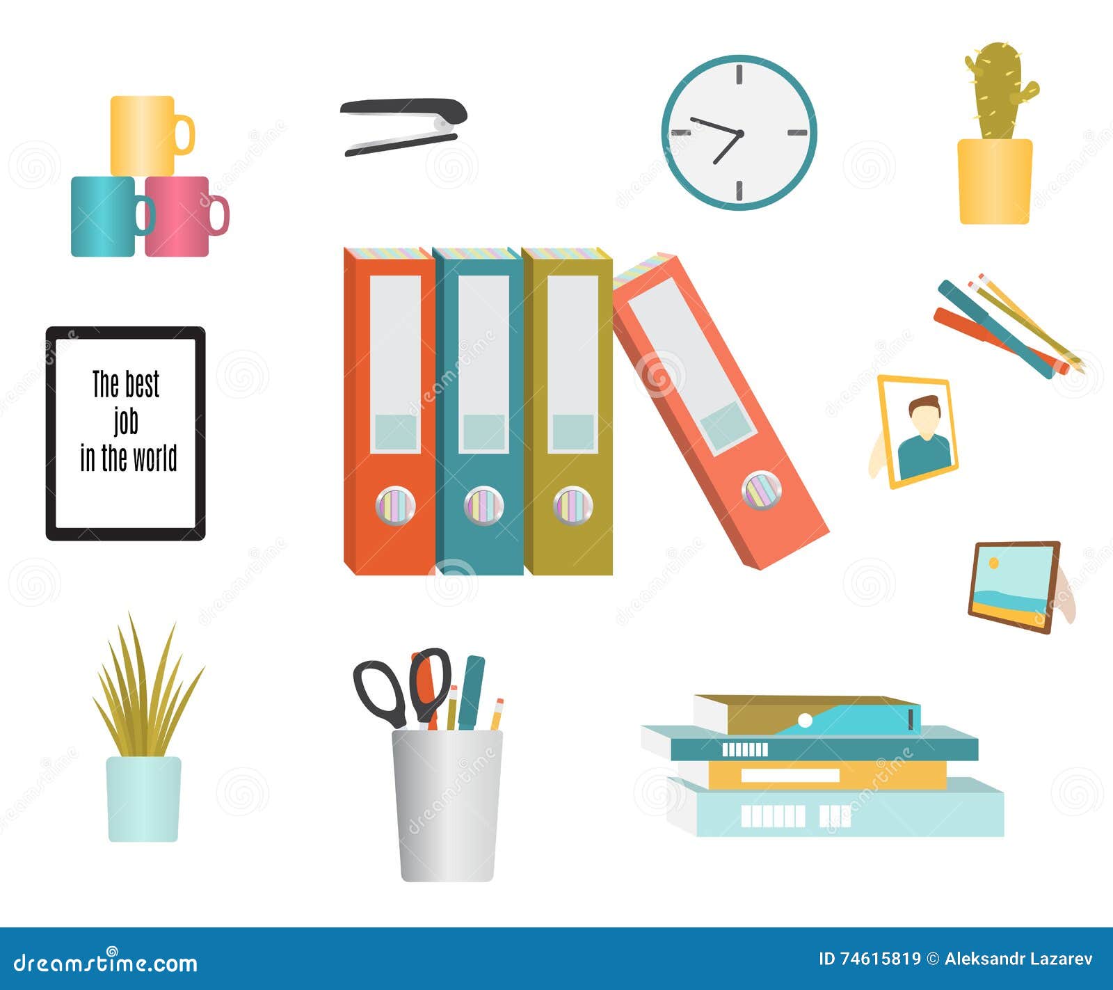 Set of office supplies stock vector. Illustration of folder - 74615819