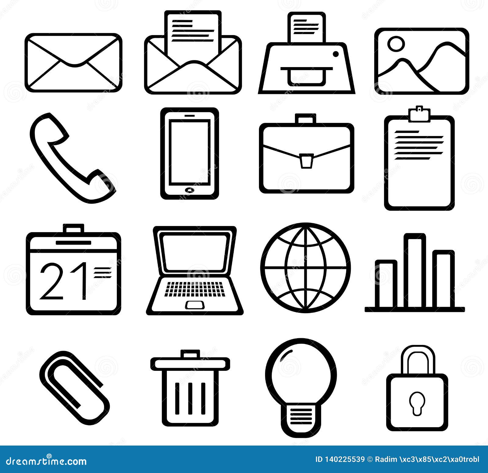 Set of Office Symbols and Icons Stock Vector - Illustration of laptop ...