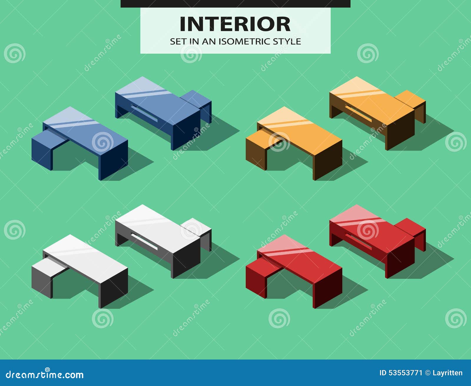 Set of Office Tables in Isometric Style Stock Vector - Illustration of ...