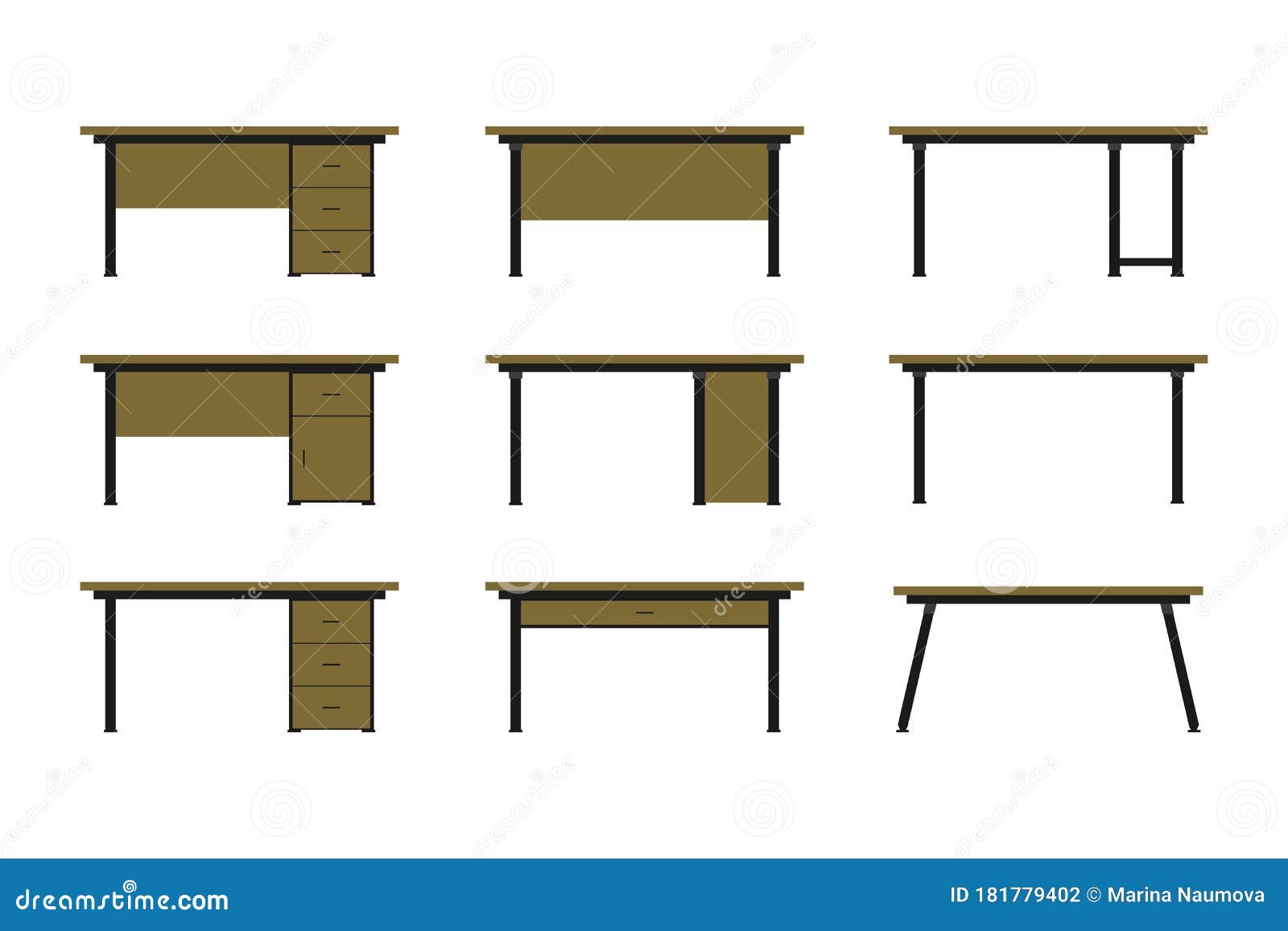Set of Office Tables,workplace Template Isolated Om White Background ...