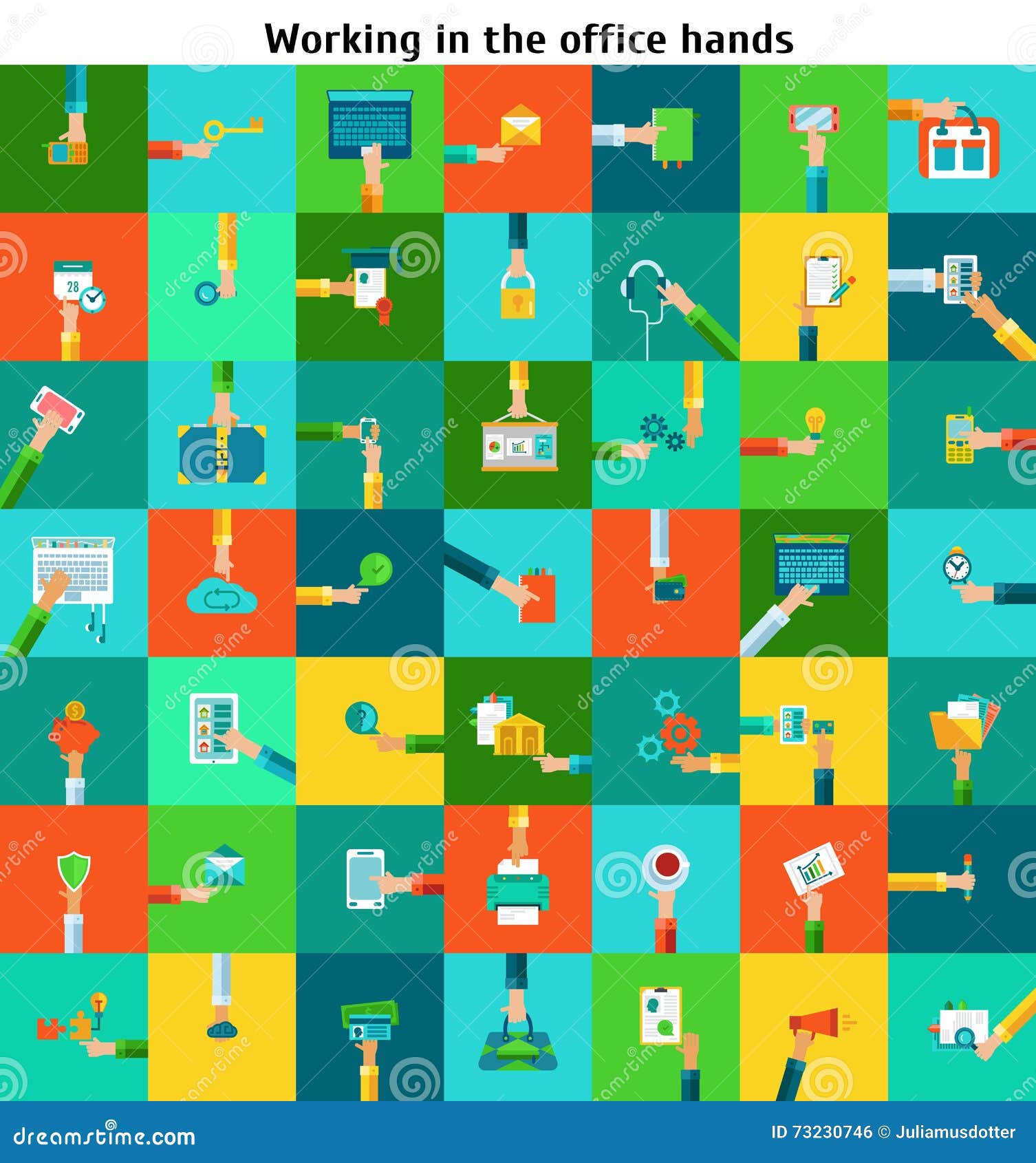 Set of Office Working Hands Stock Vector - Illustration of icons, lamp ...