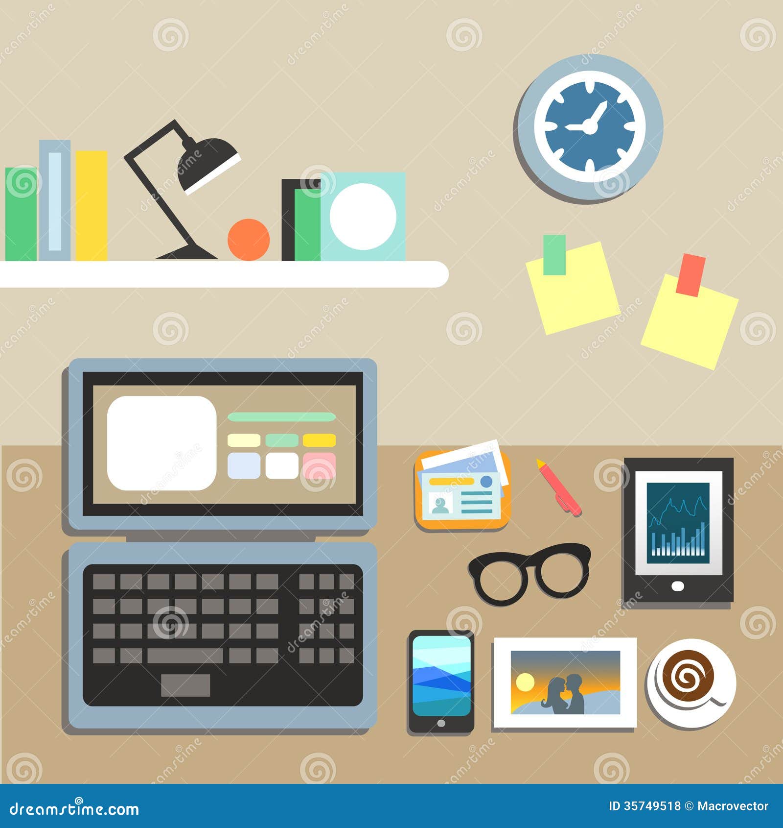 Set of Office Workplace Items Stock Vector - Illustration of concept ...