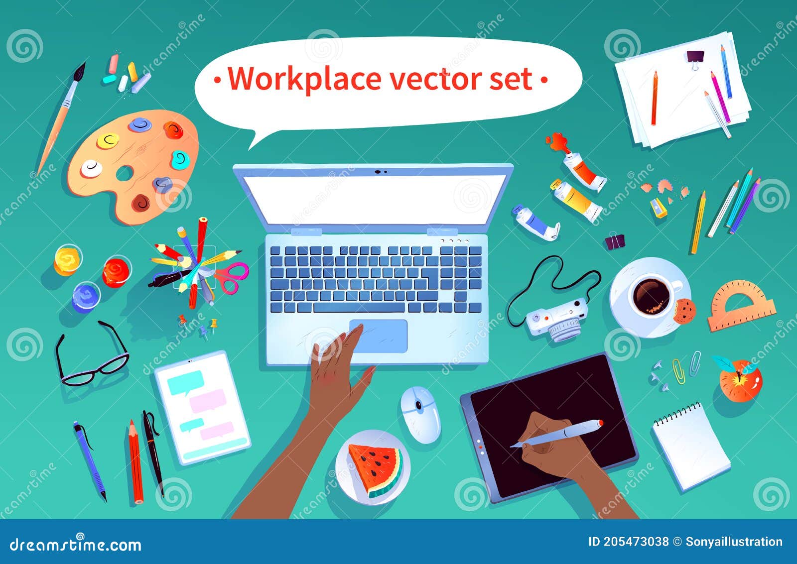 Set of Office Workplace Items Stock Illustration - Illustration of ...