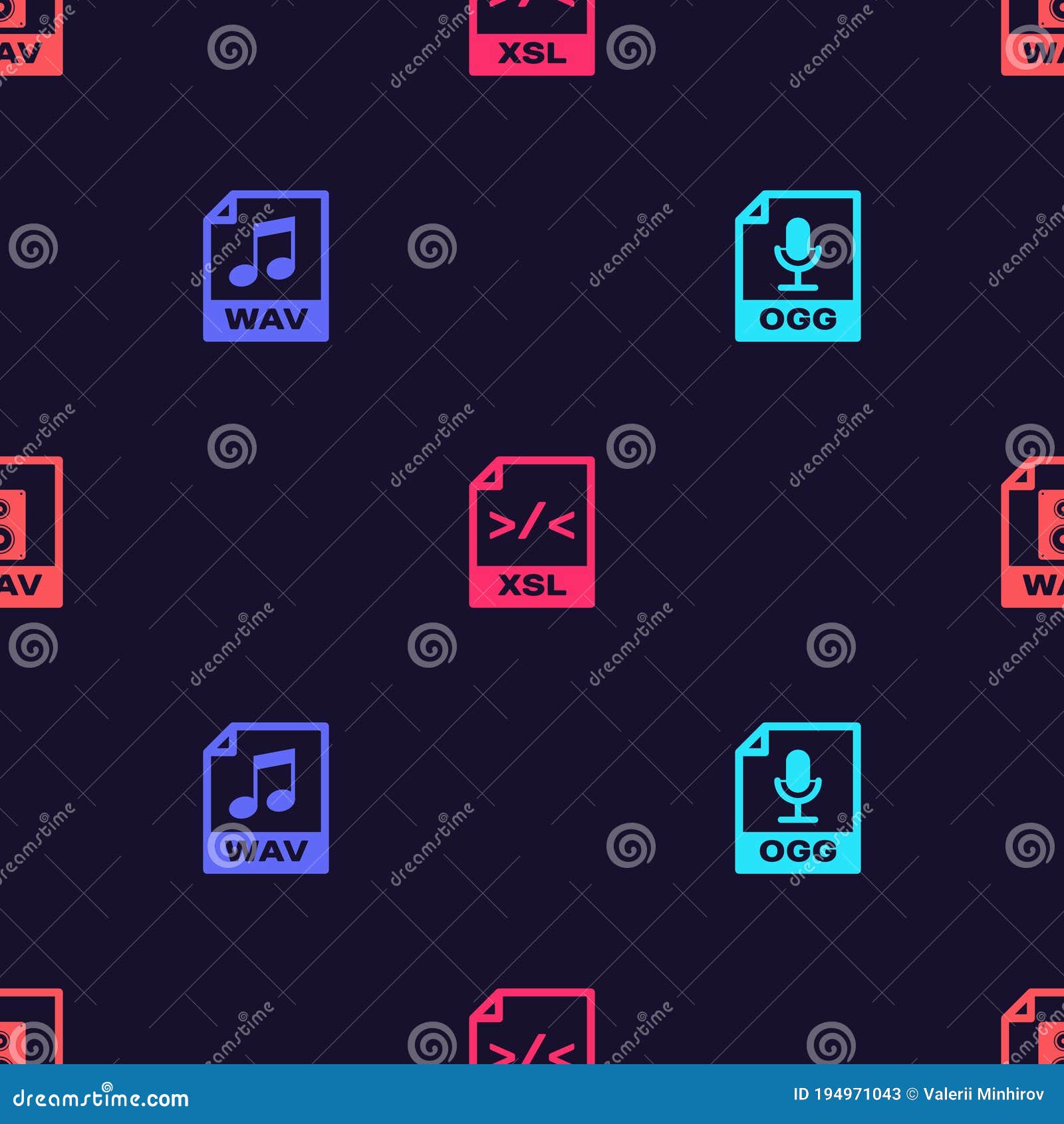 Set Ogg File Document Wav Xsl And On Seamless Pattern Vector Stock