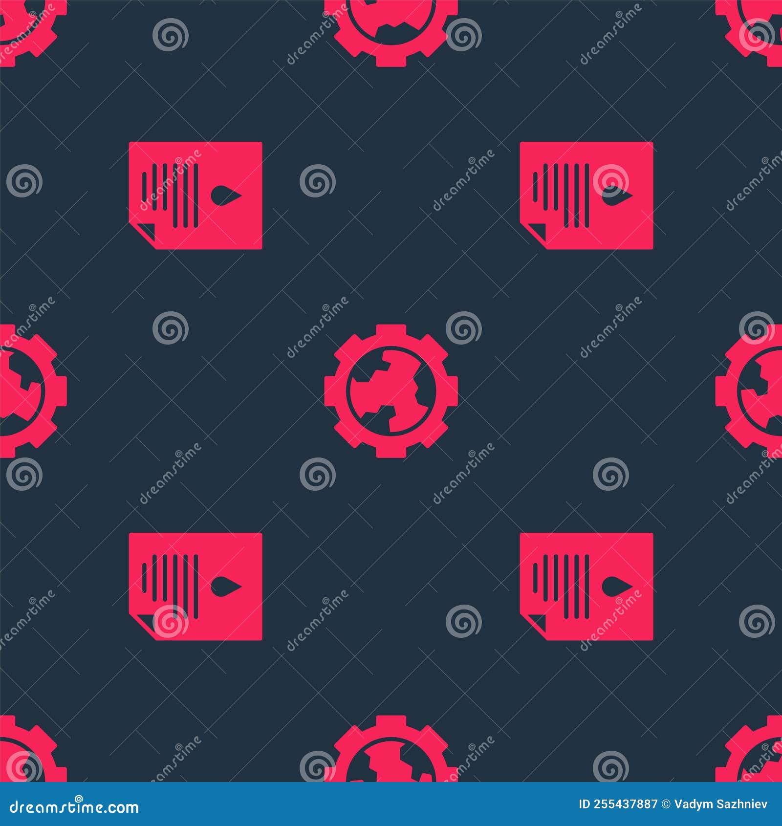 Set Oil Drop Document and Gear Wheels and Earth on Seamless Pattern ...