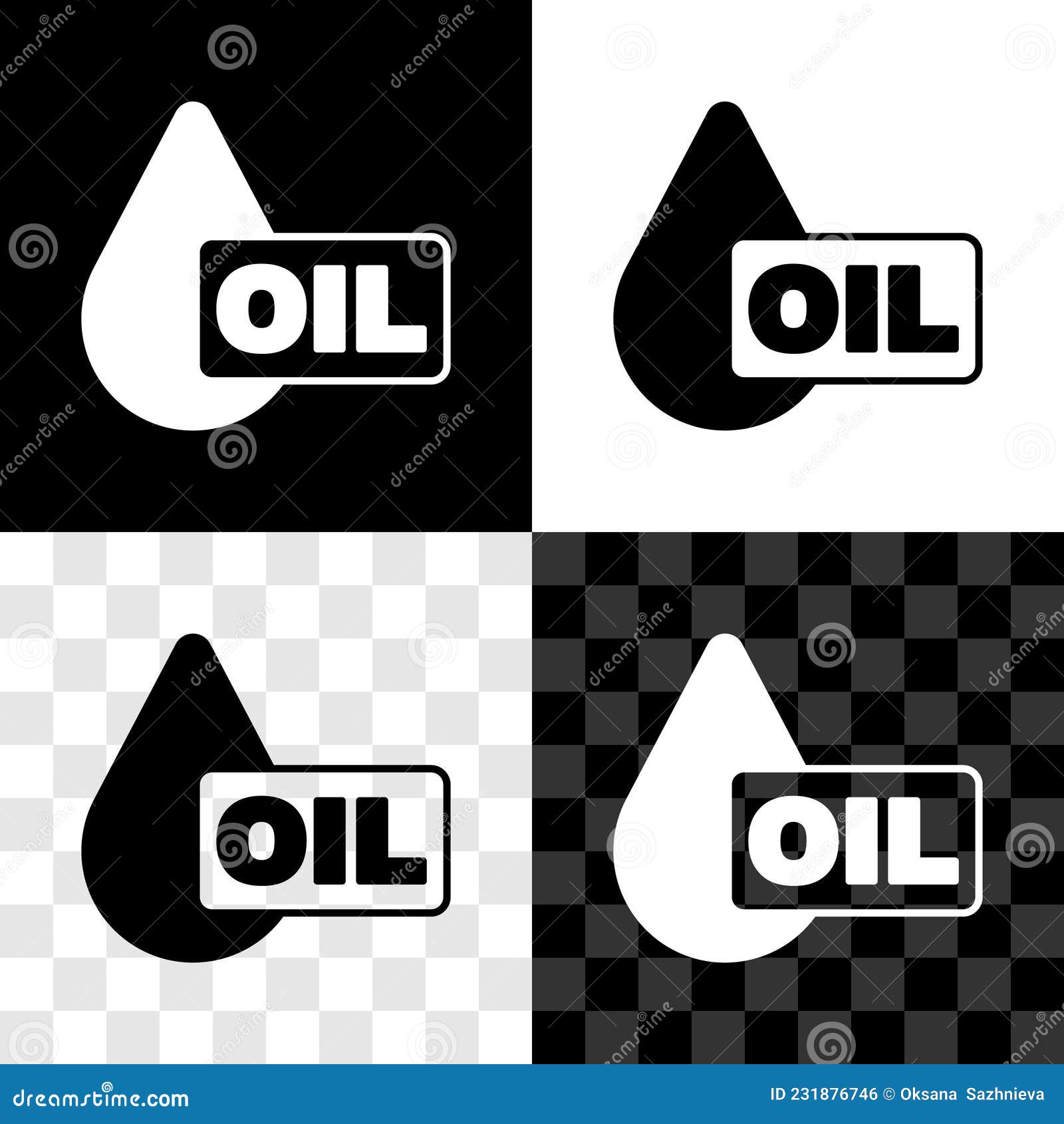 Set Oil Drop Icon Isolated on Black and White, Transparent Background ...