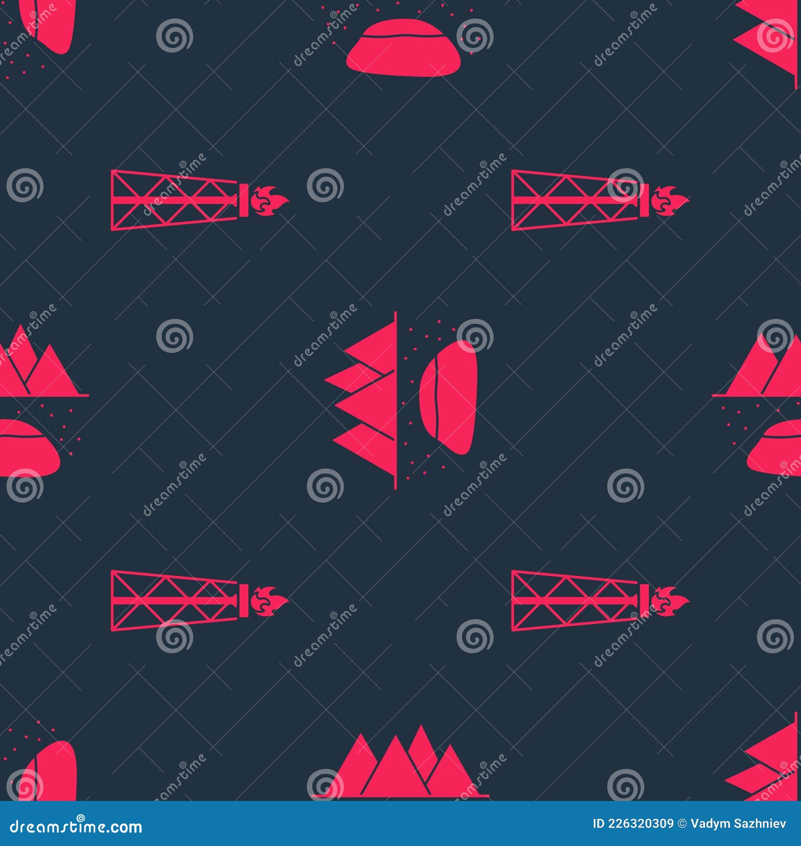 Set Oil Rig with Fire and Oilfield on Seamless Pattern. Vector Stock ...
