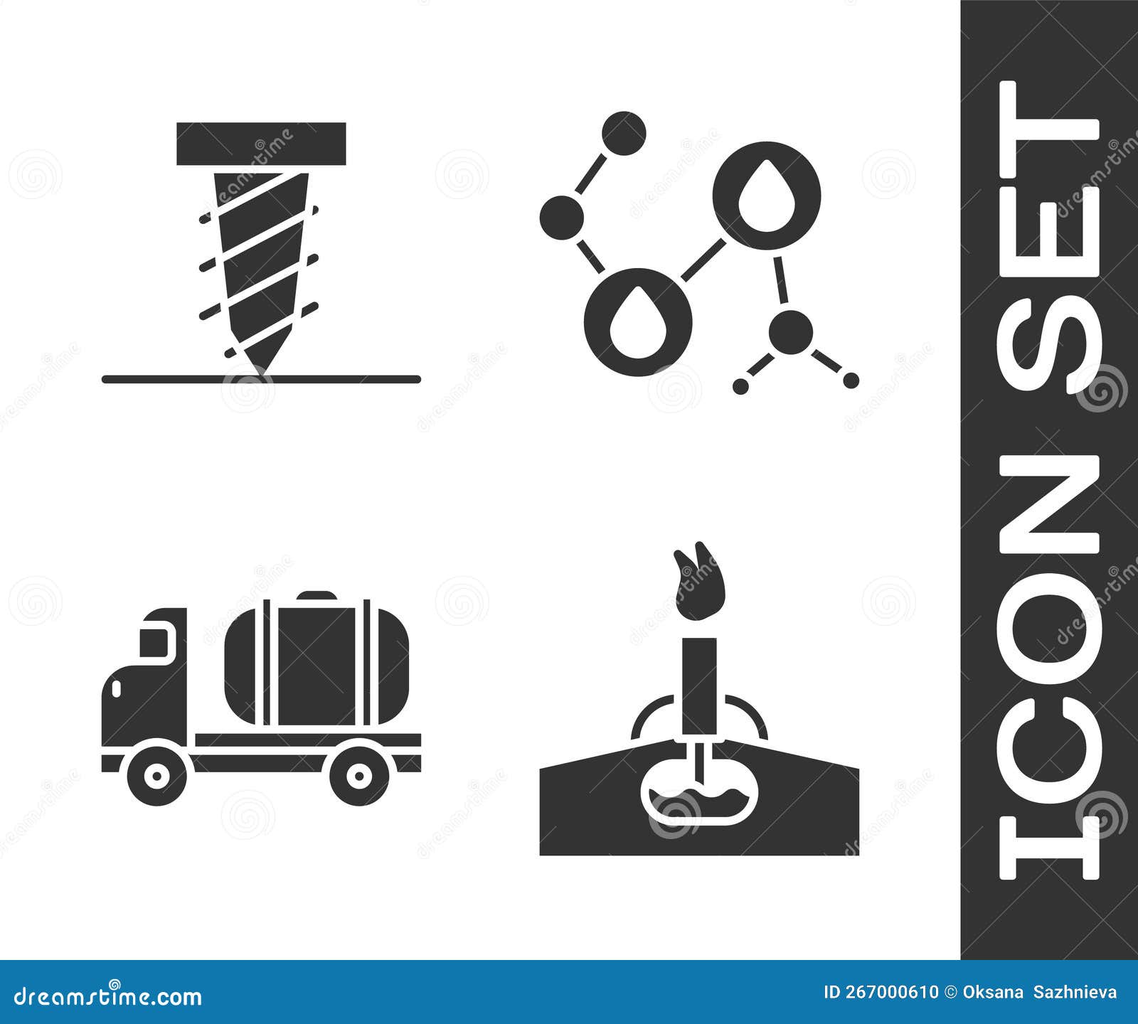Set Oil Rig with Fire, Rotating Drill Digging a Hole, Tanker Truck and ...