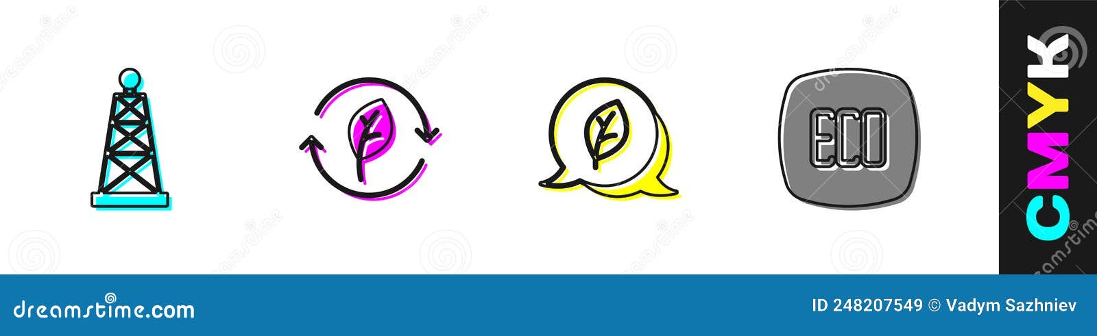 Set Oil Rig, Recycle Symbol with Leaf, Leaf Eco and Icon. Vector Stock ...