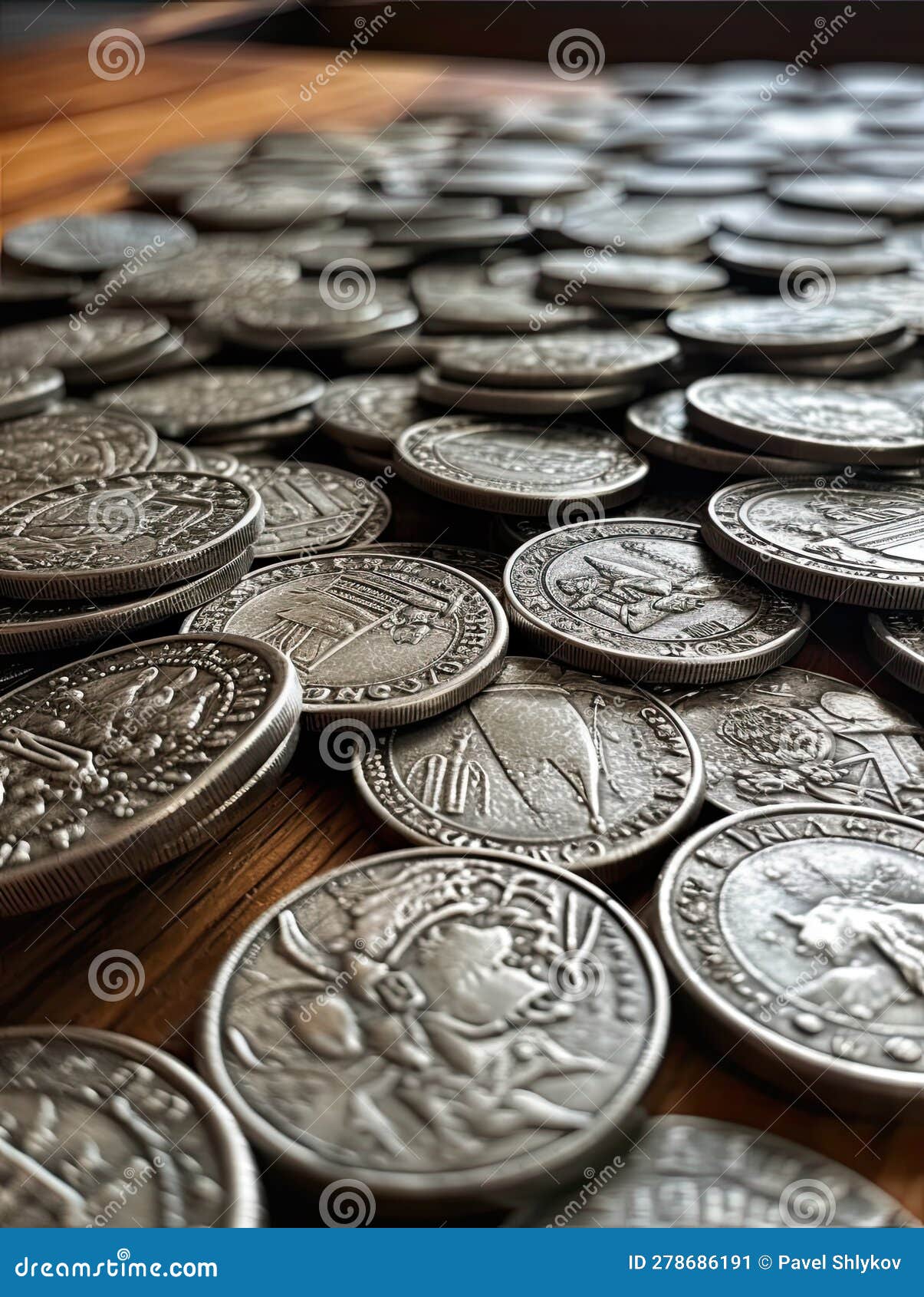 Set of Old Abstract Coins on Table Stock Illustration - Illustration of ...