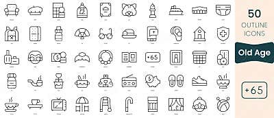 Set of Old Age Icons. Thin Linear Style Icons Pack Stock Vector ...