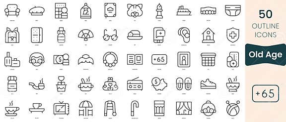 Set of Old Age Icons. Thin Linear Style Icons Pack Stock Vector ...