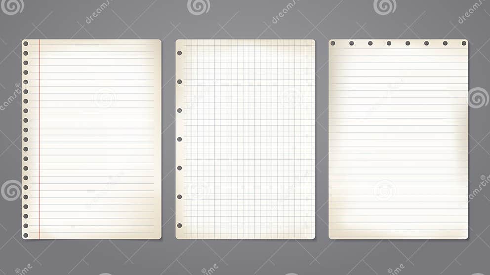 Set of Old Beige Note, Notebook Paper with Soft Shadow are on Dark ...