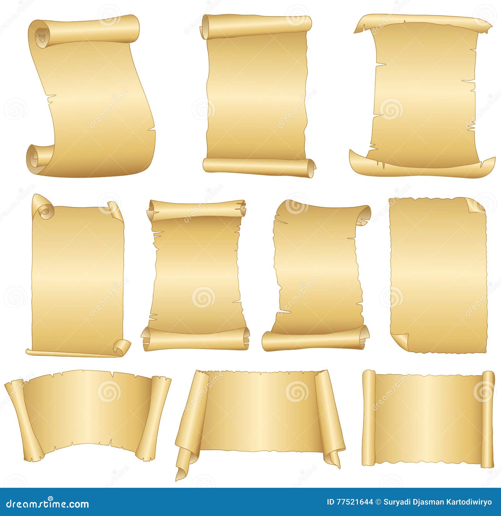 Blank Old Scrolls Of Papyrus Paper Set Isolated On White Background ...