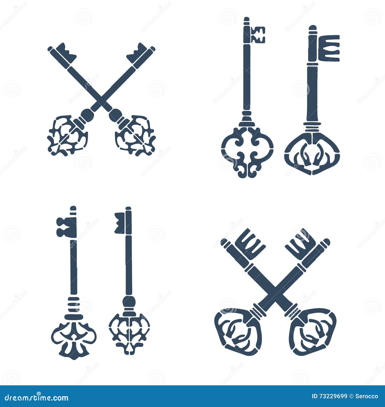 Set of Old Crossed Keys Silhouettes. Stock Vector - Illustration of ...