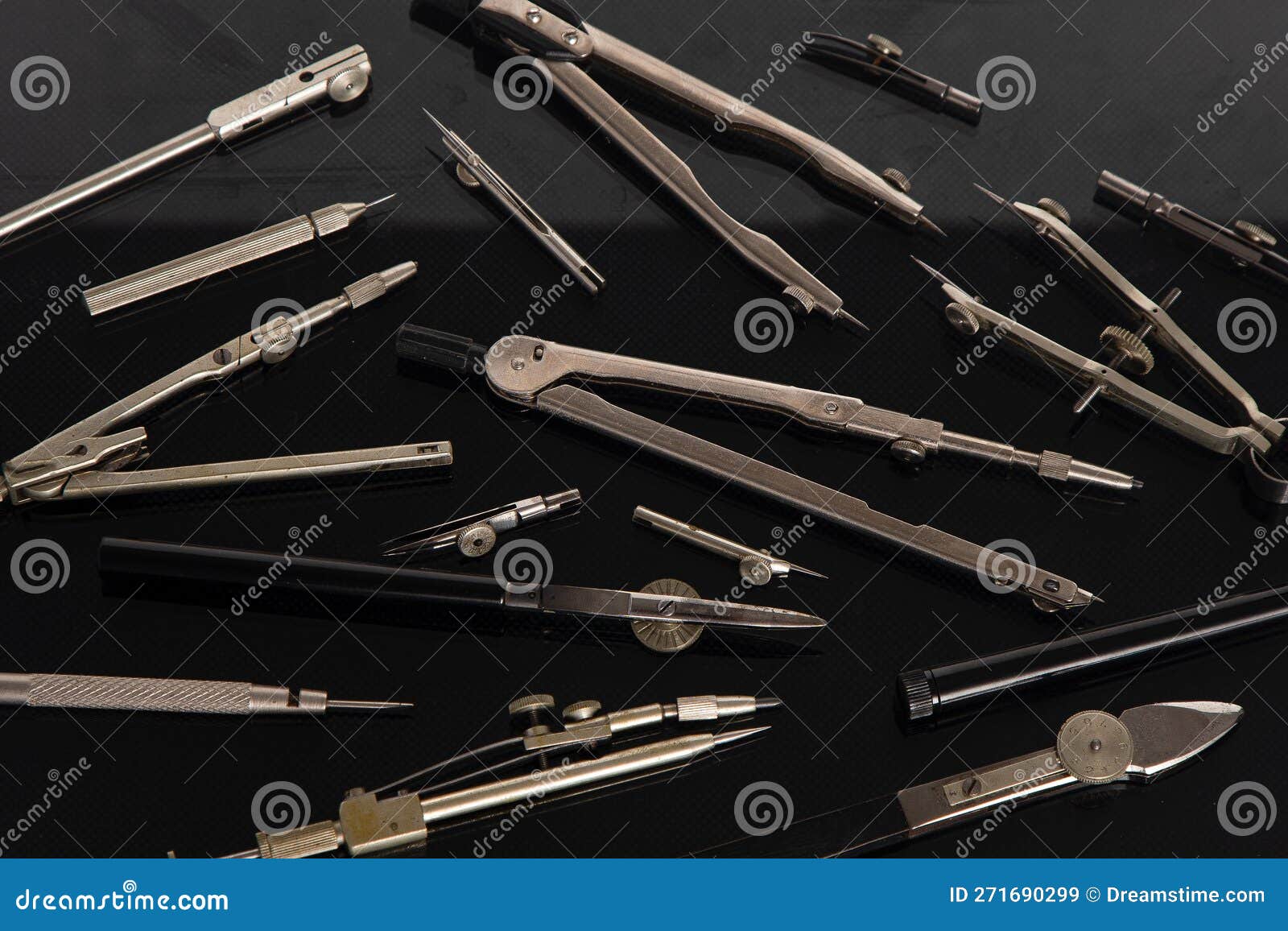 Set of Old Different Compasses. Retro Metal Compasses and Drafting ...