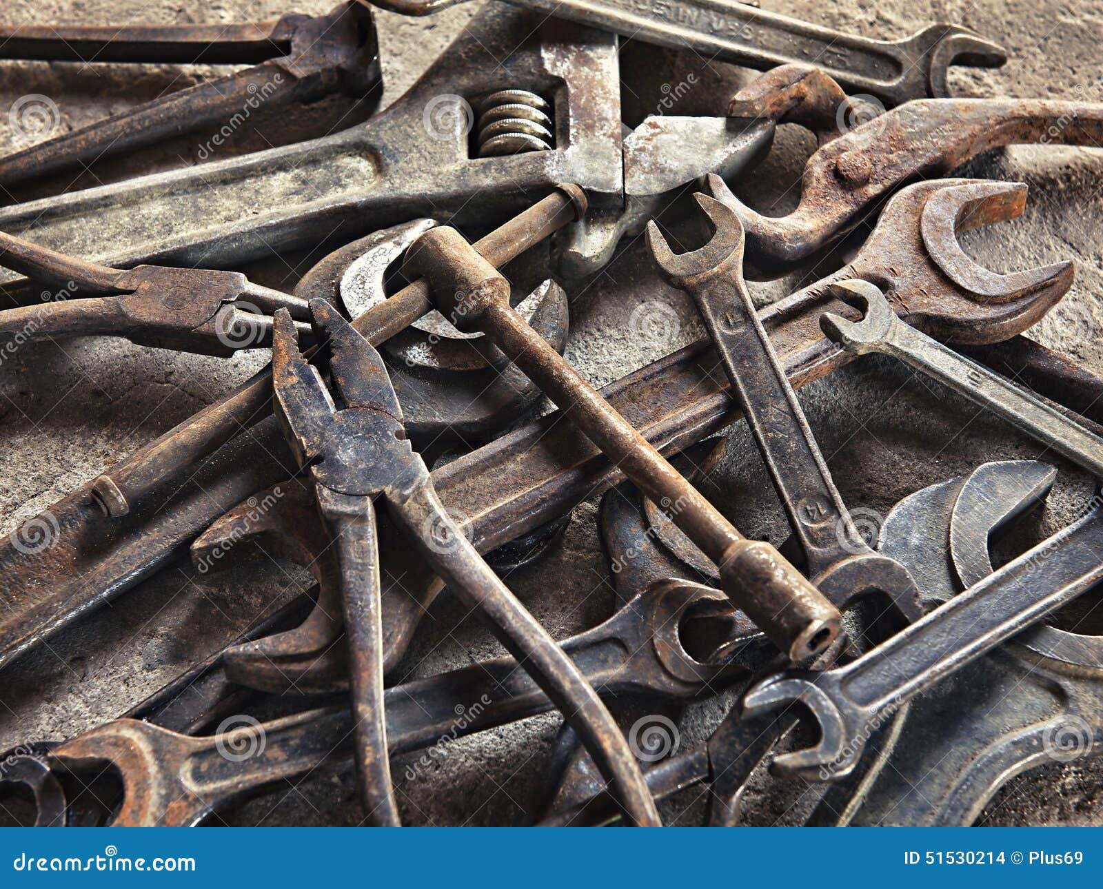 Set of Old Dirty Tools in Vintage Style Stock Photo - Image of pliers ...