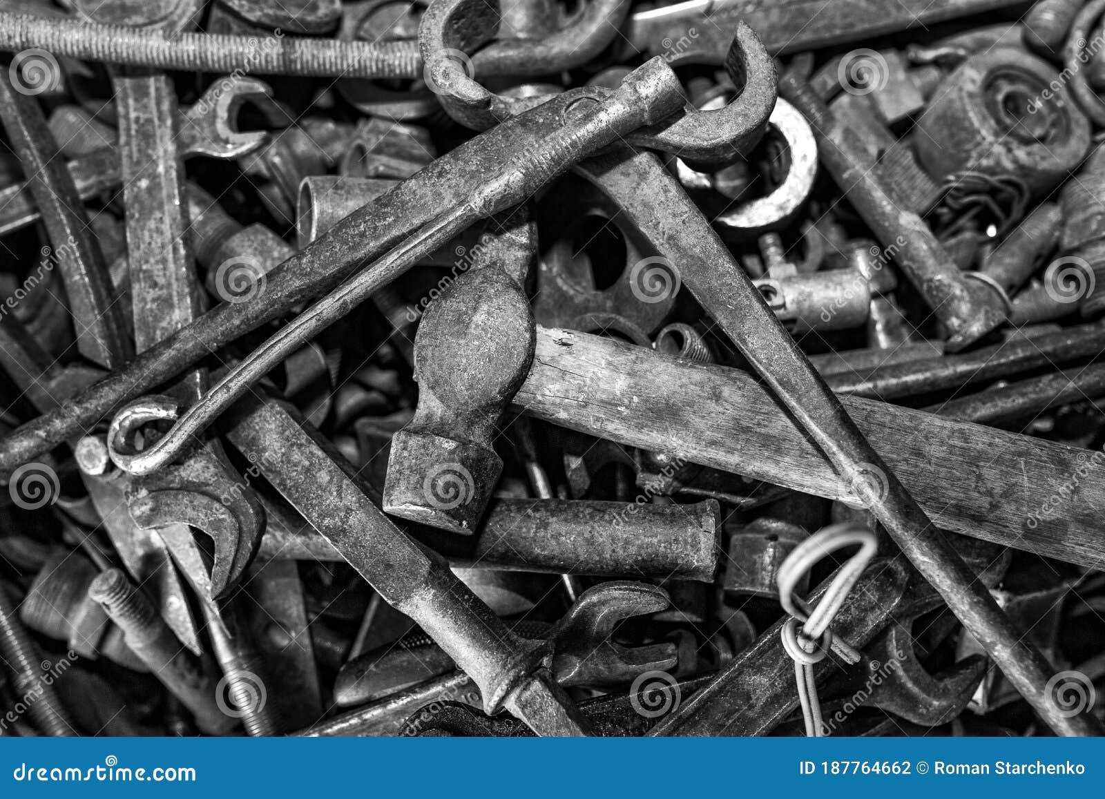 Set of Old Dirty Tools in Vintage Style Stock Photo - Image of material ...