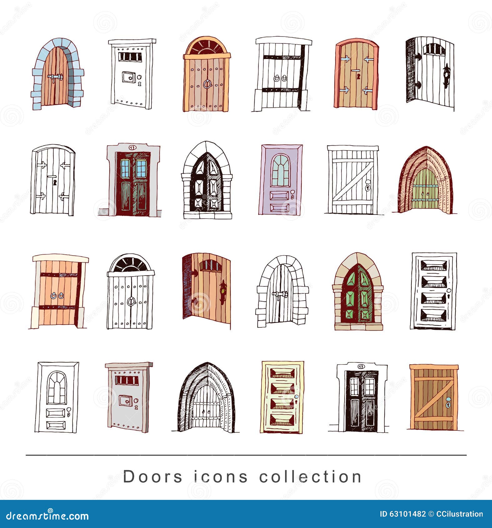 Set of Old Door Icon, Illustration Vector. Stock Vector - Illustration ...