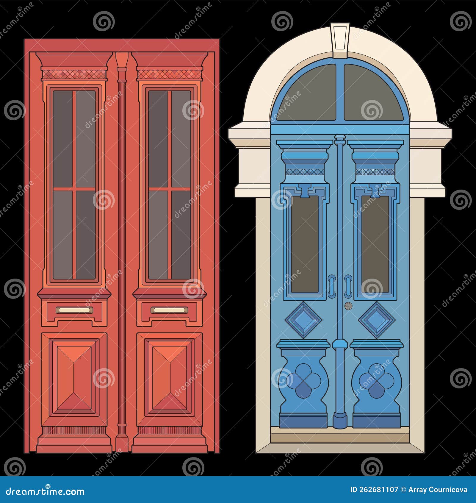 Set of Old Door Vector Art. Old Door Isolated on Black Background. Old ...
