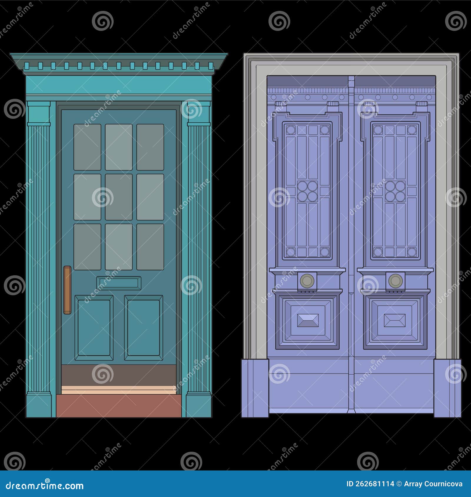 Set of Old Door Vector Art. Old Door Isolated on Black Background. Old ...