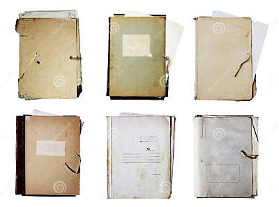 Set of Old Folders with Stack of Papers Stock Image - Image of antique ...