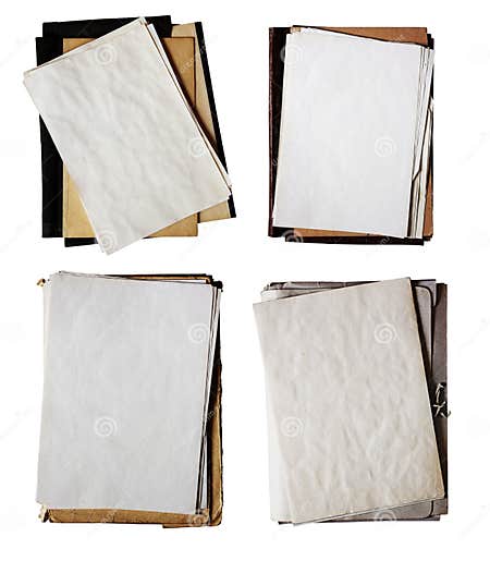 Set of Old Folders with Stack of Papers Stock Image - Image of messy ...