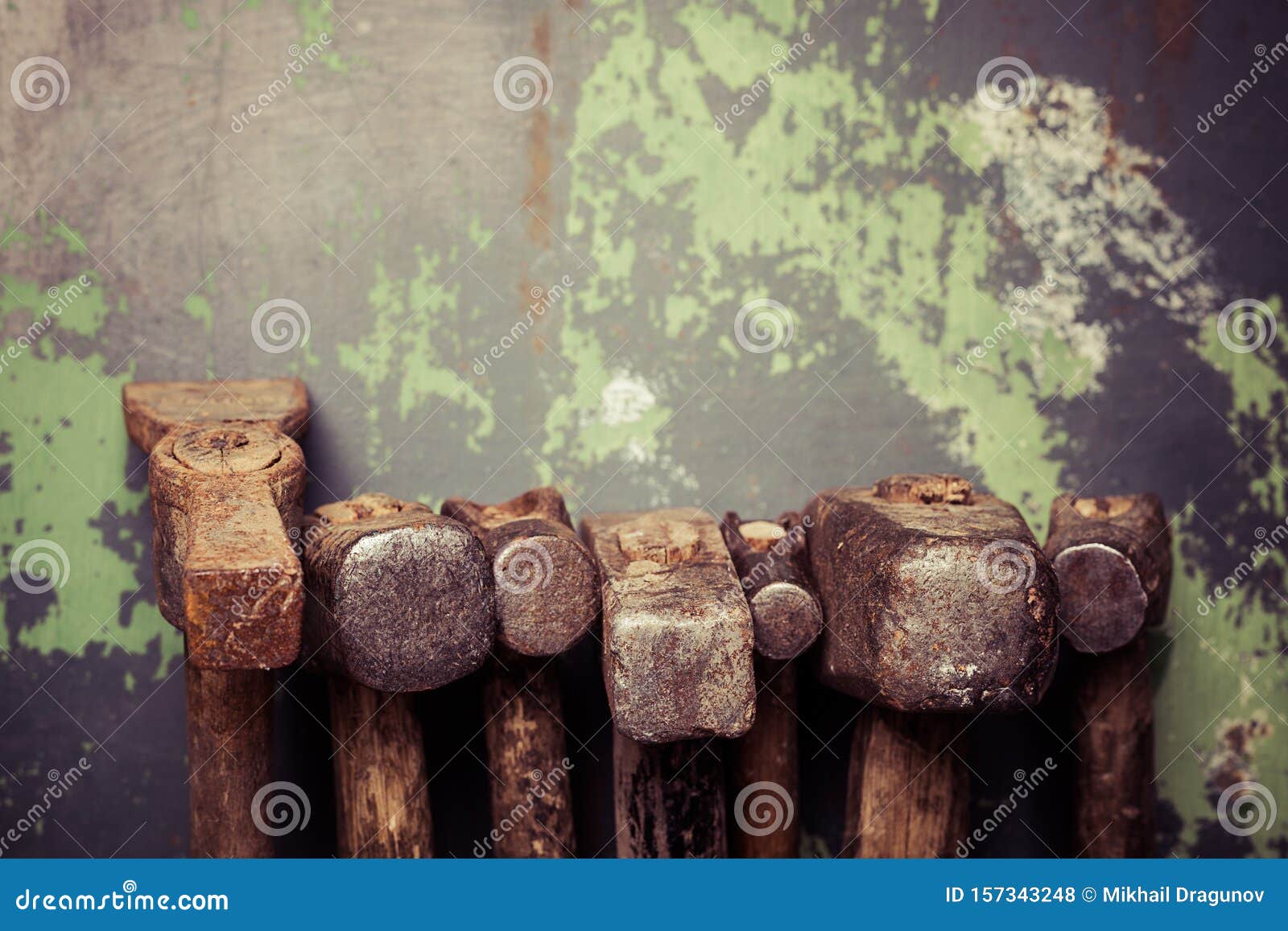 Set of Old Hammers and Rusty Nails. Tools on Metal the Surface Stock ...