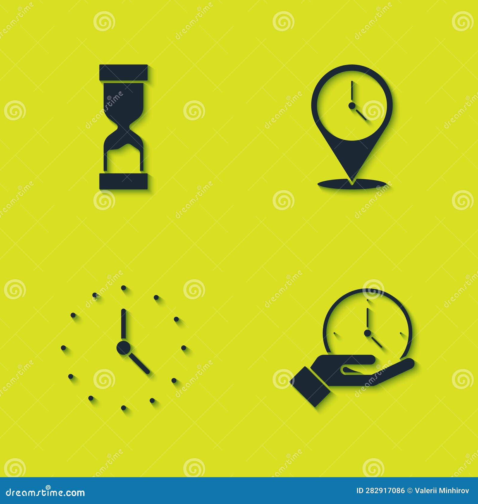 Set Old Hourglass, Clock, and Location with Clock Icon. Vector Stock ...
