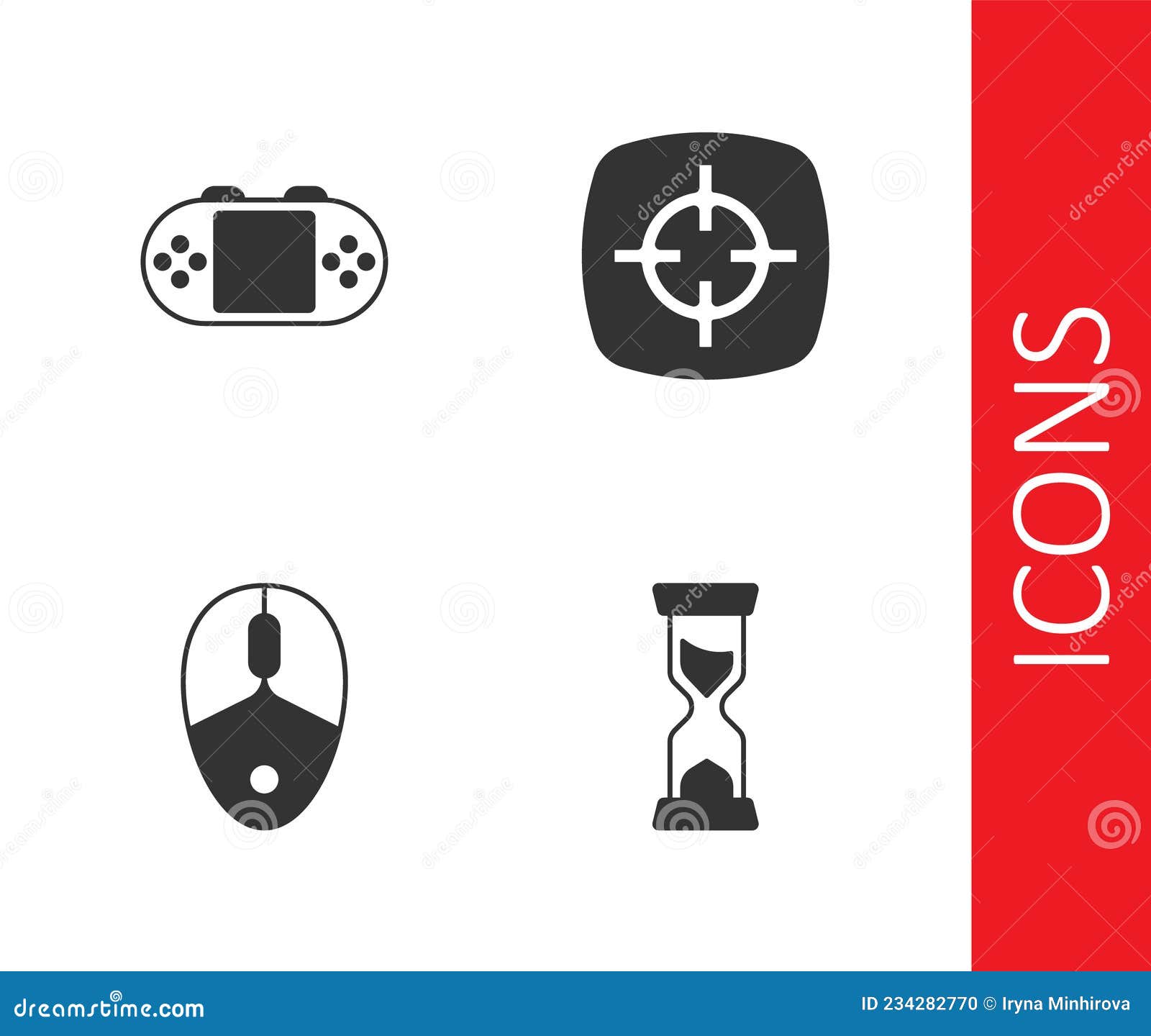 Set Old Hourglass, Portable Video Game Console, Computer Mouse and ...