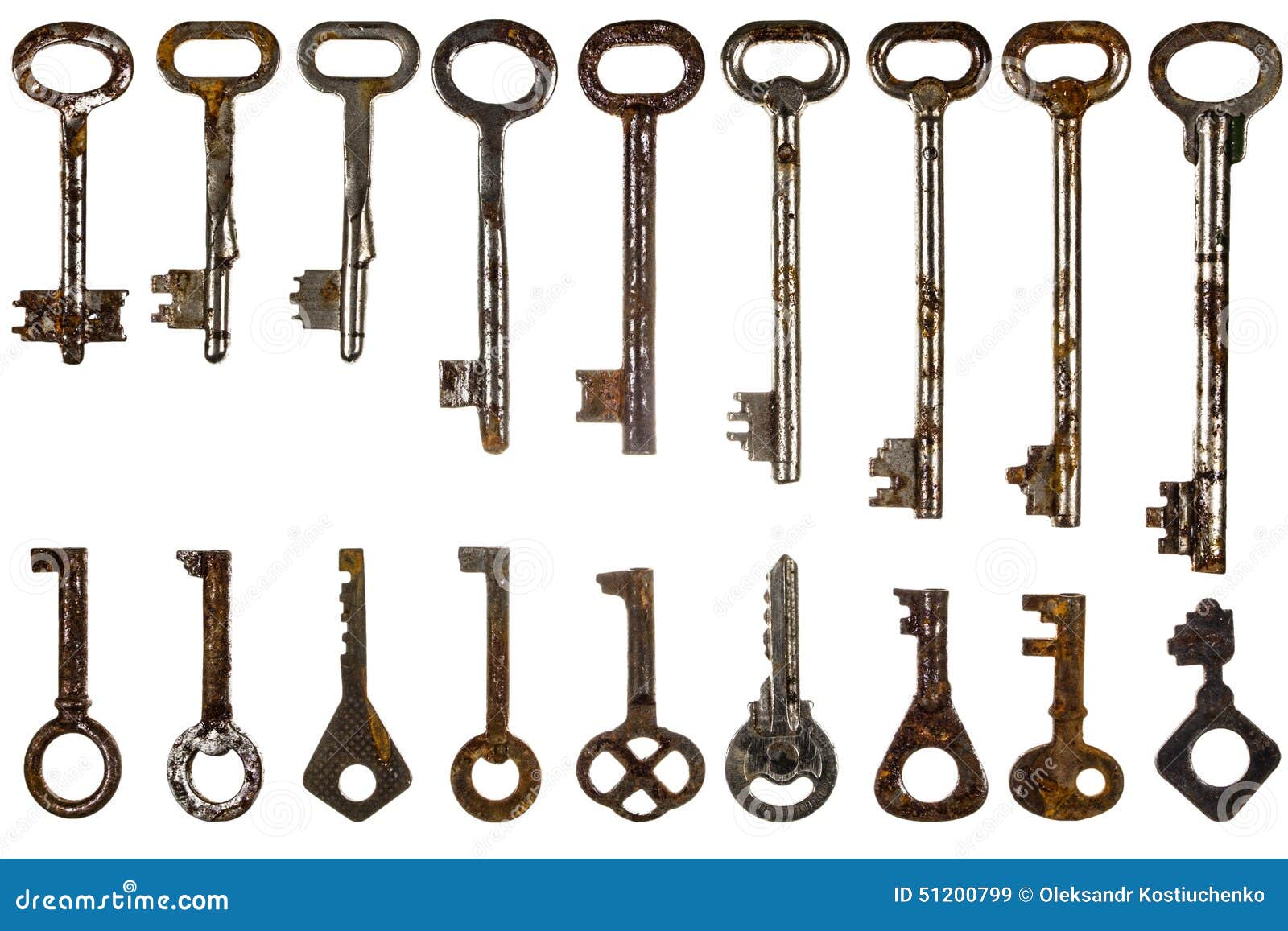 Set of Old Keys, Isolated on White Background Stock Image - Image of ...