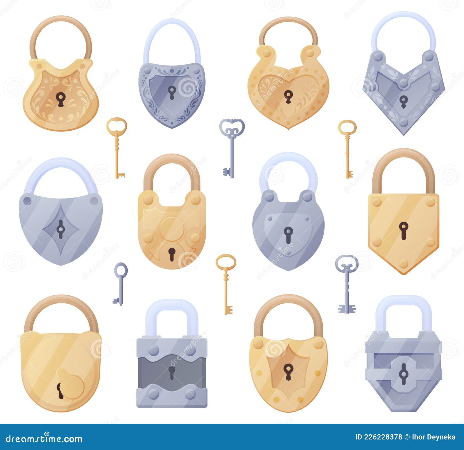 Set of Old Locks of Different Shapes, Keys. Vector Illustration Stock ...