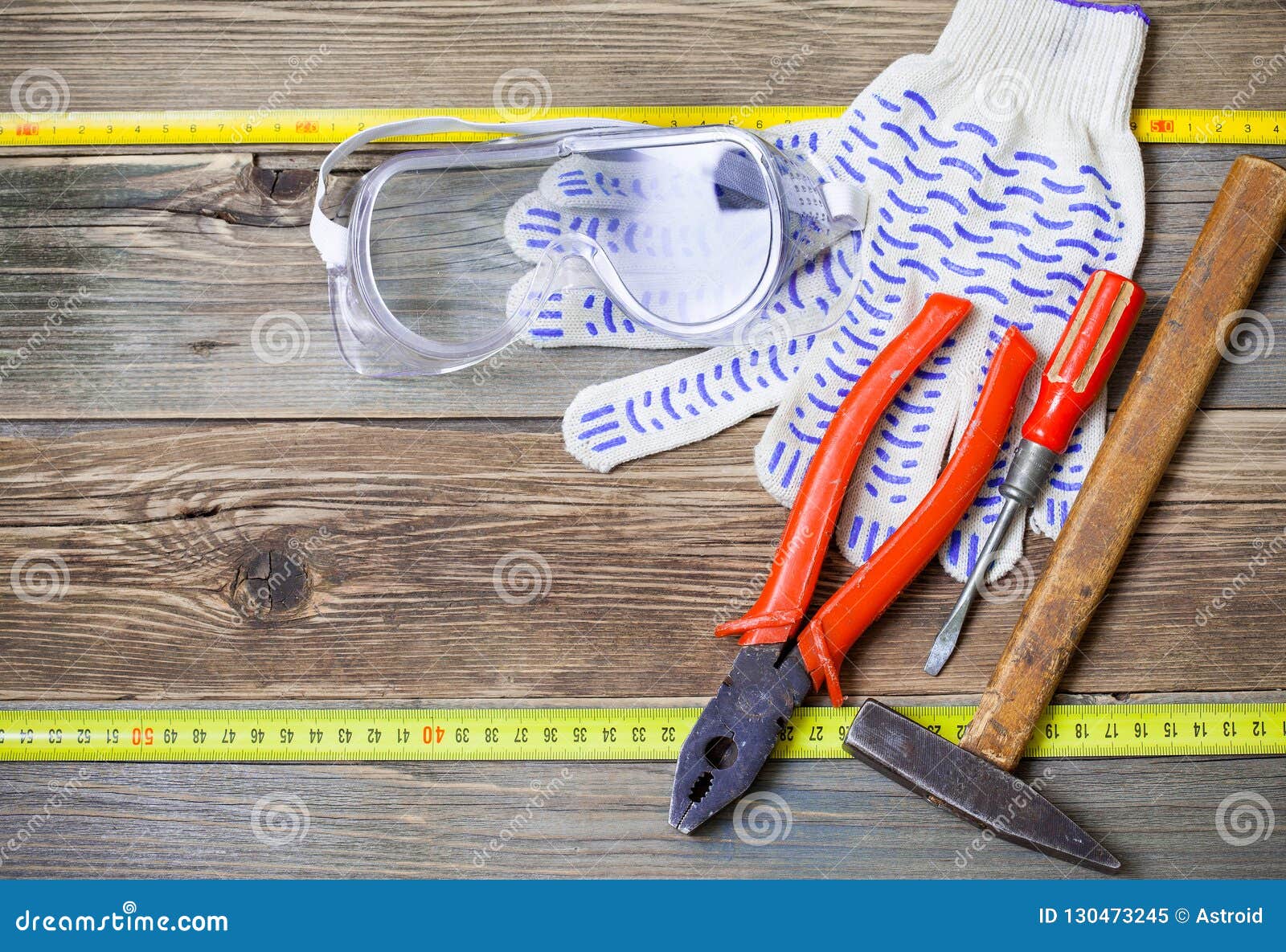 Set of the Old Locksmith Tools, Safety Glasses and Work Gloves Stock ...