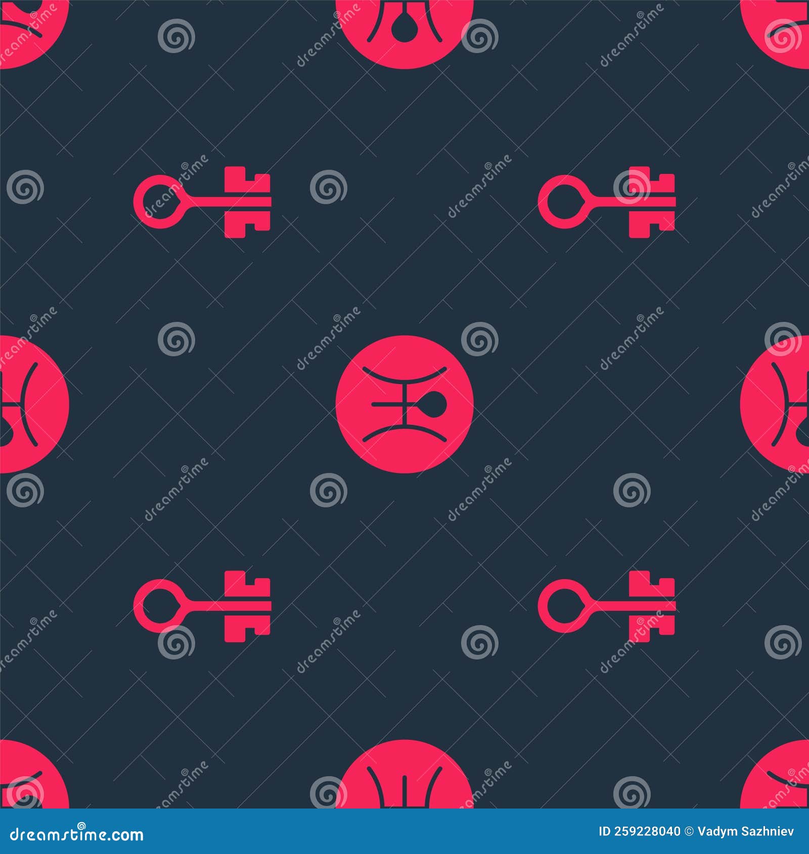 Set Old Magic Key and Symbol Uranus on Seamless Pattern. Vector Stock ...