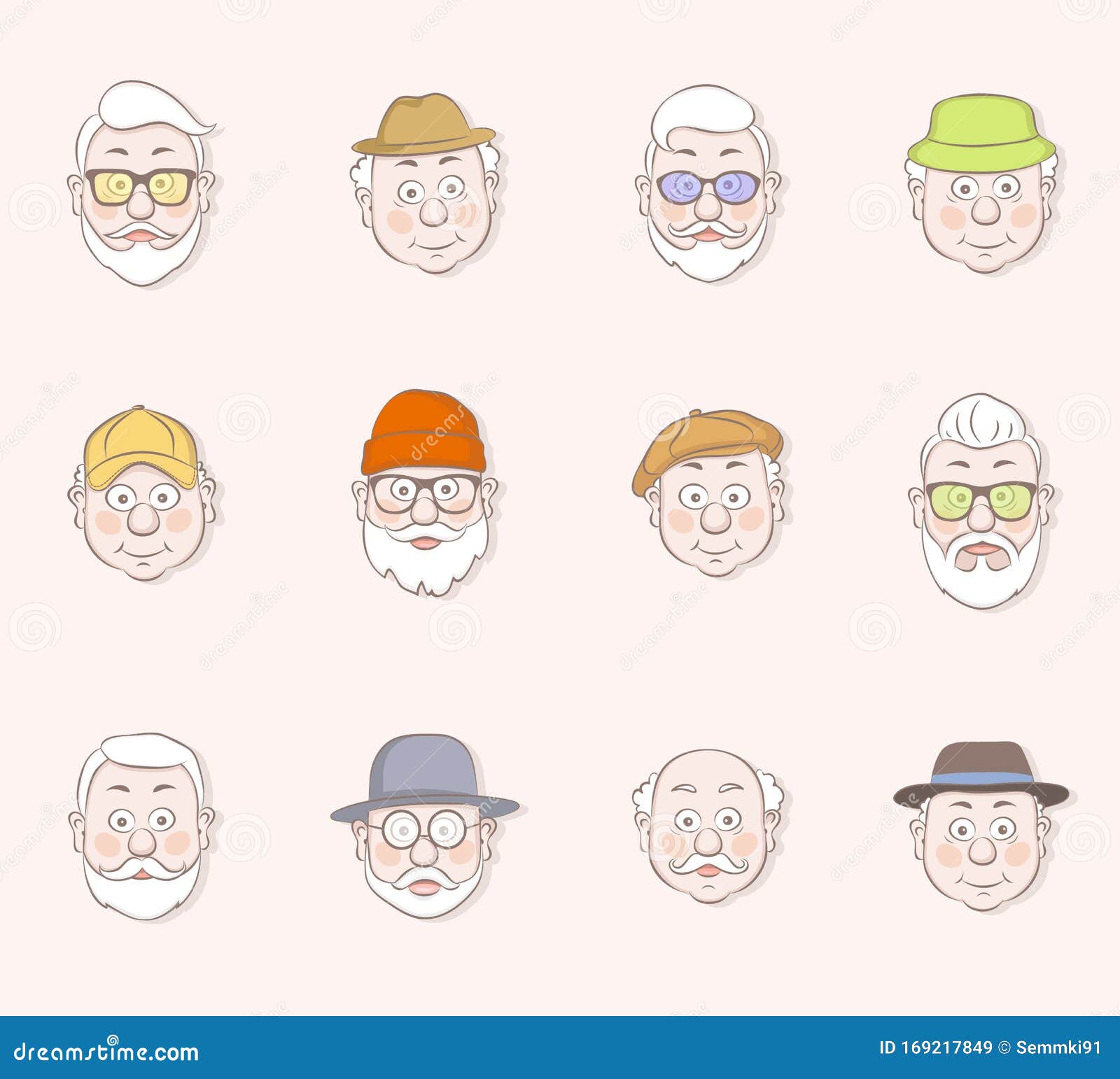 Set of Old Men Face Icons. Vector Illustration.Cartoon Design Stock ...