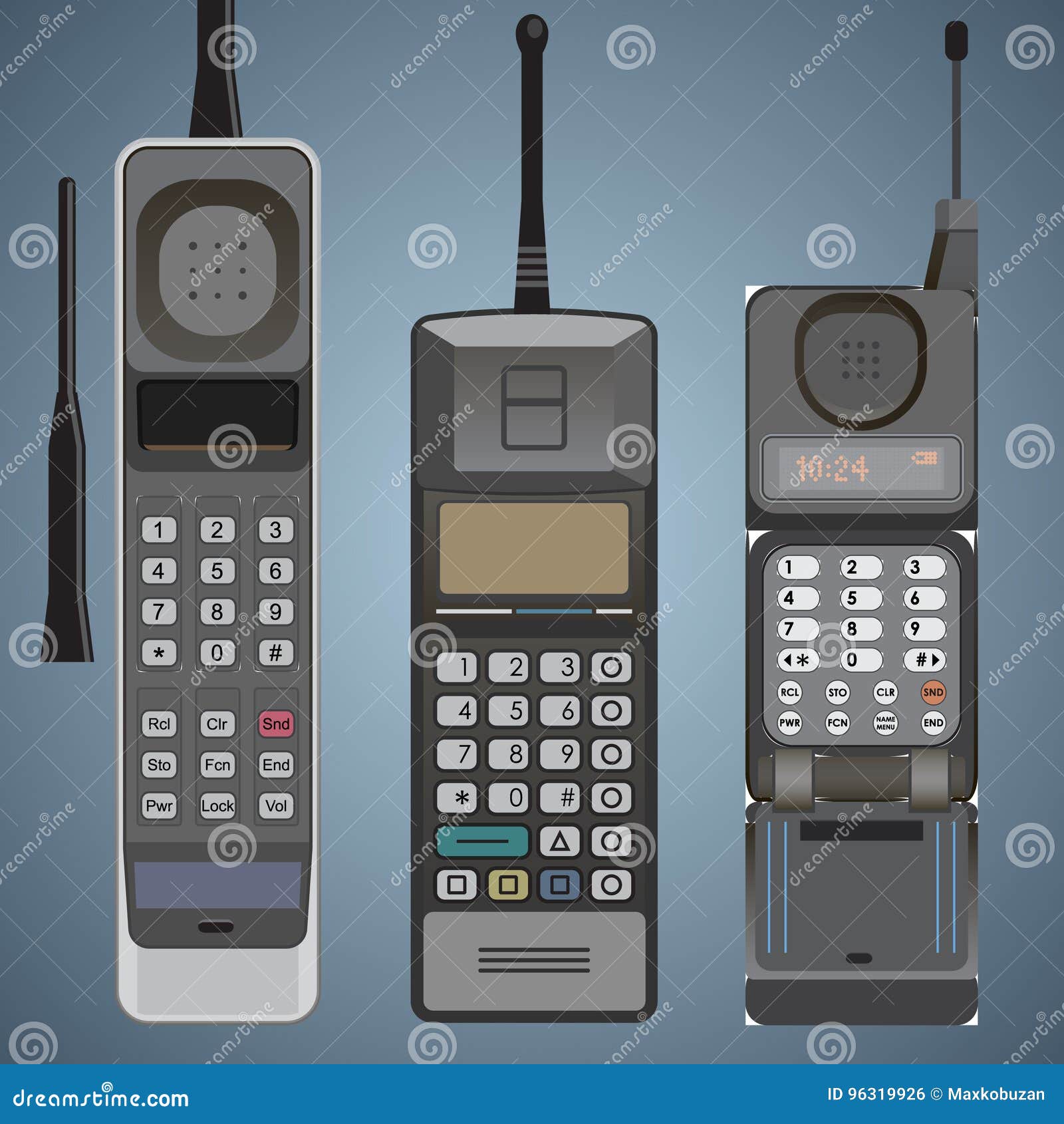Set of Old Mobile Cell Phones High Detailed Front View Stock Vector ...