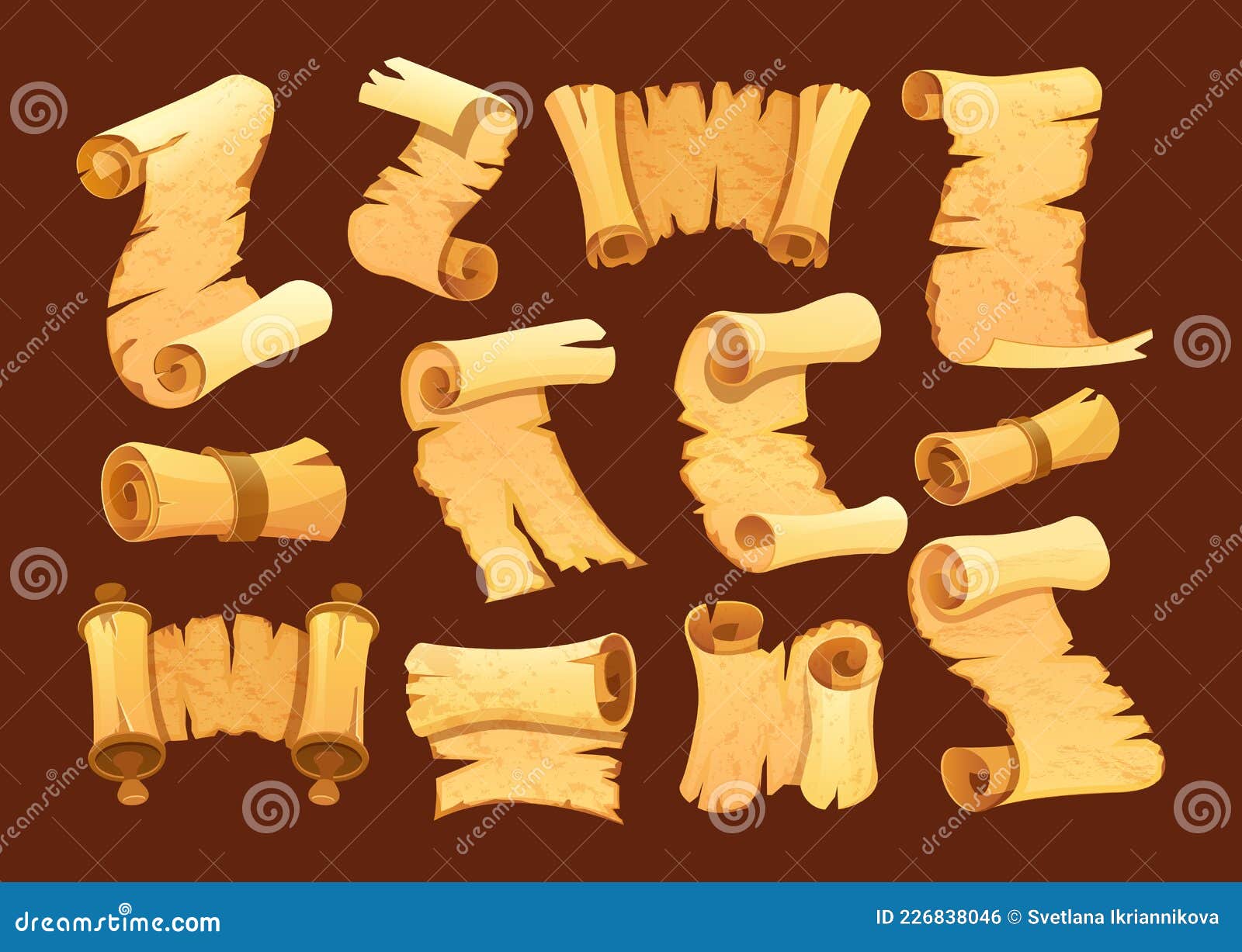 Set Old Paper Scroll. Horizontal and Vertical Ancient Rolled Manuscript ...