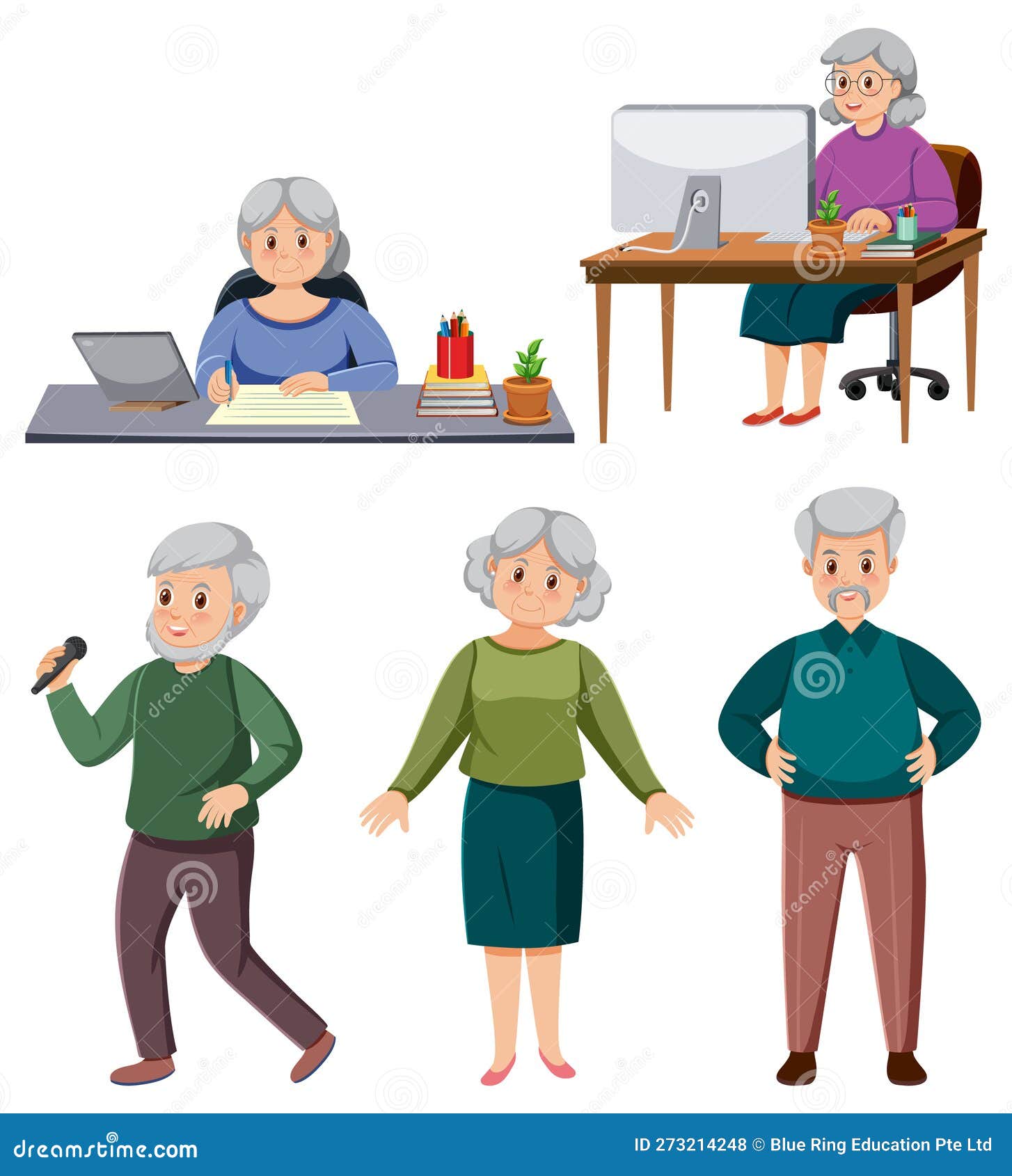 Set of Old People Characters Stock Vector - Illustration of ...