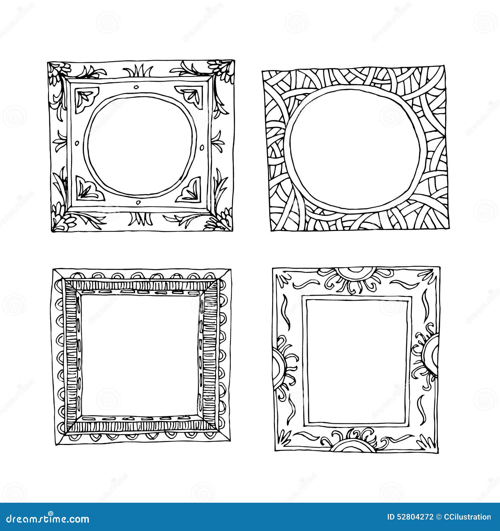 Set of Old Picture Frames, Hand Drawn Vector Illustration. Stock Vector ...