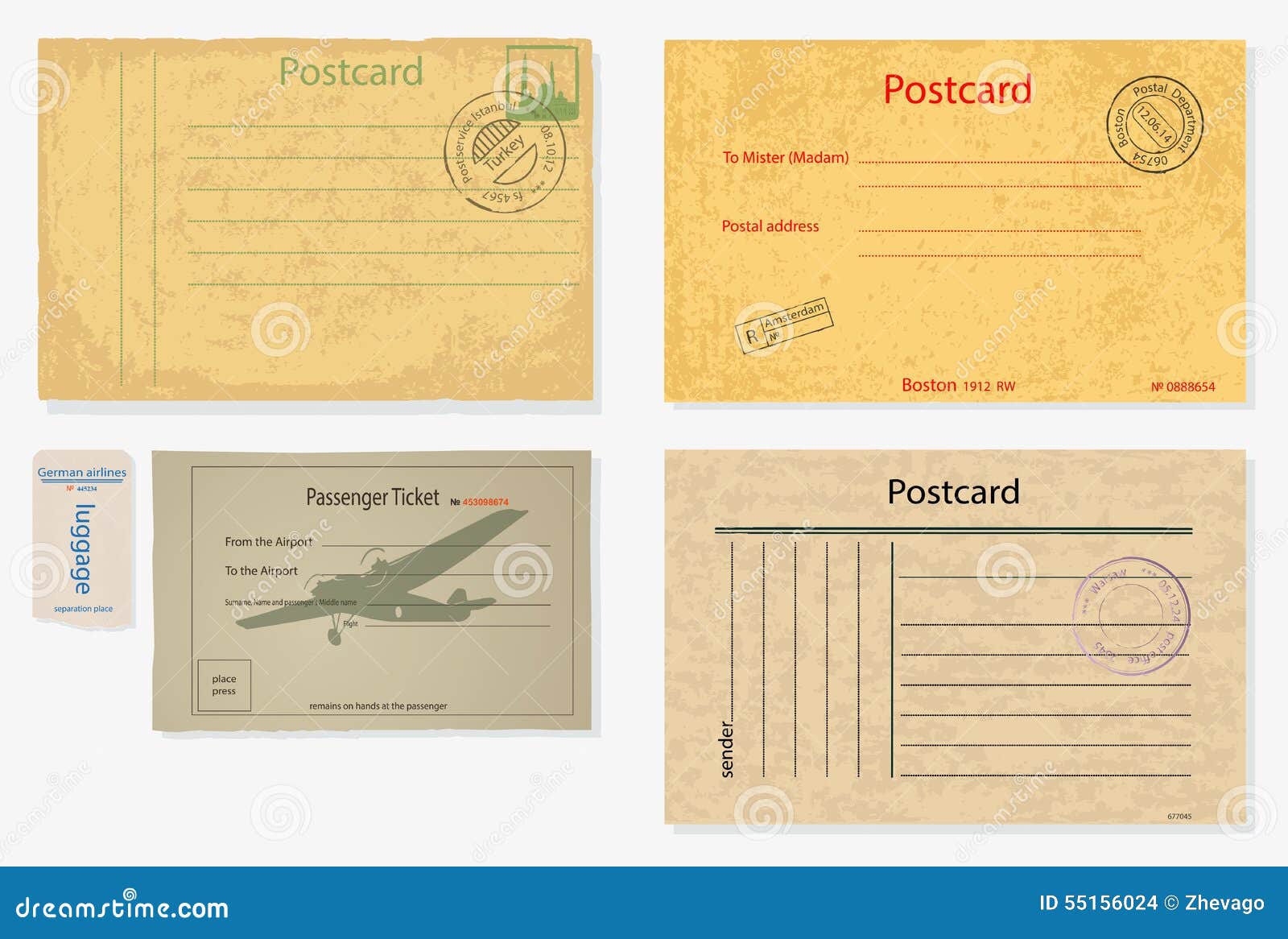 Set of Old Post Envelopes . Stock Illustration - Illustration of border ...