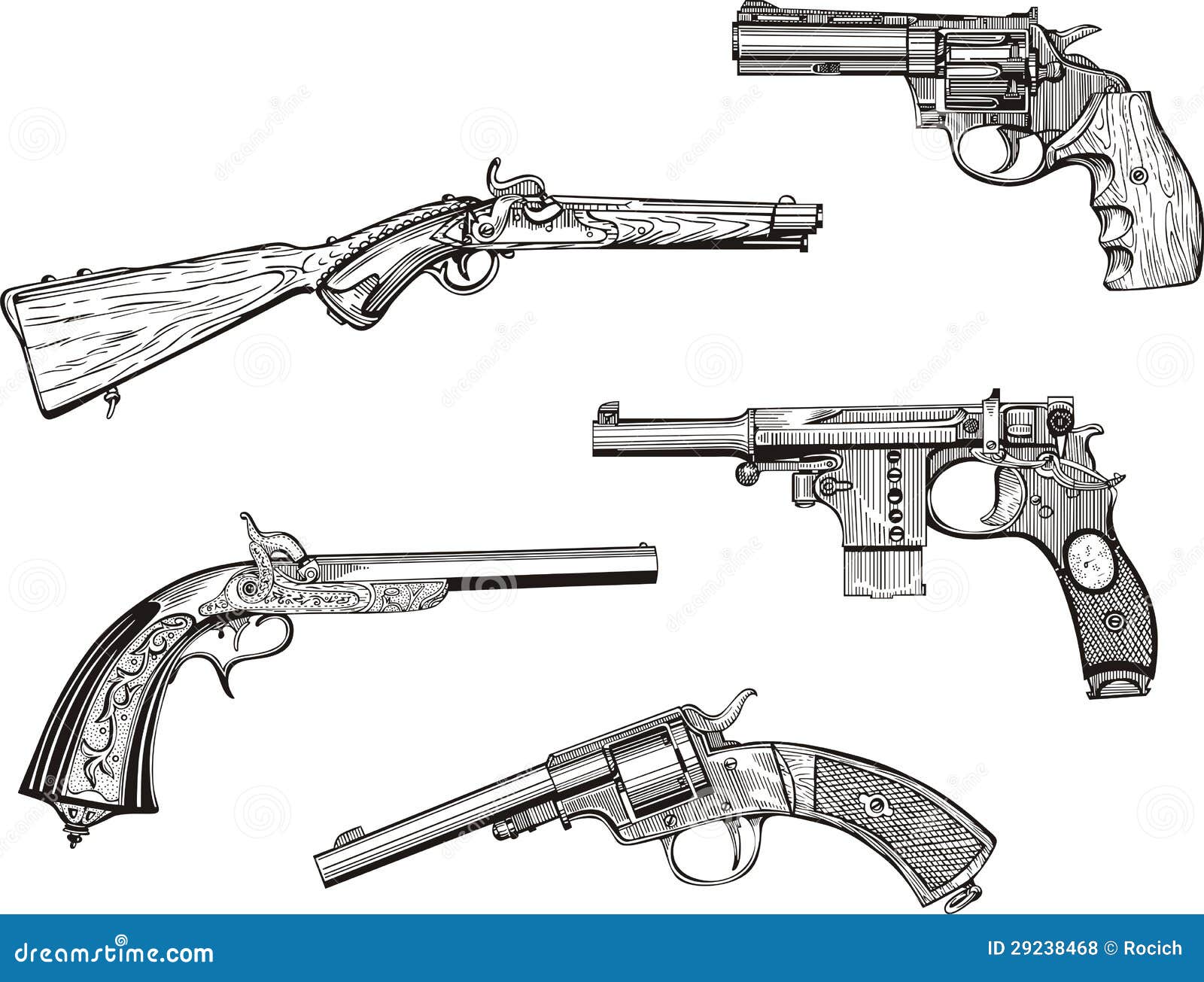 Set Of Old Revolvers And Pistols Vector Illustration | CartoonDealer ...