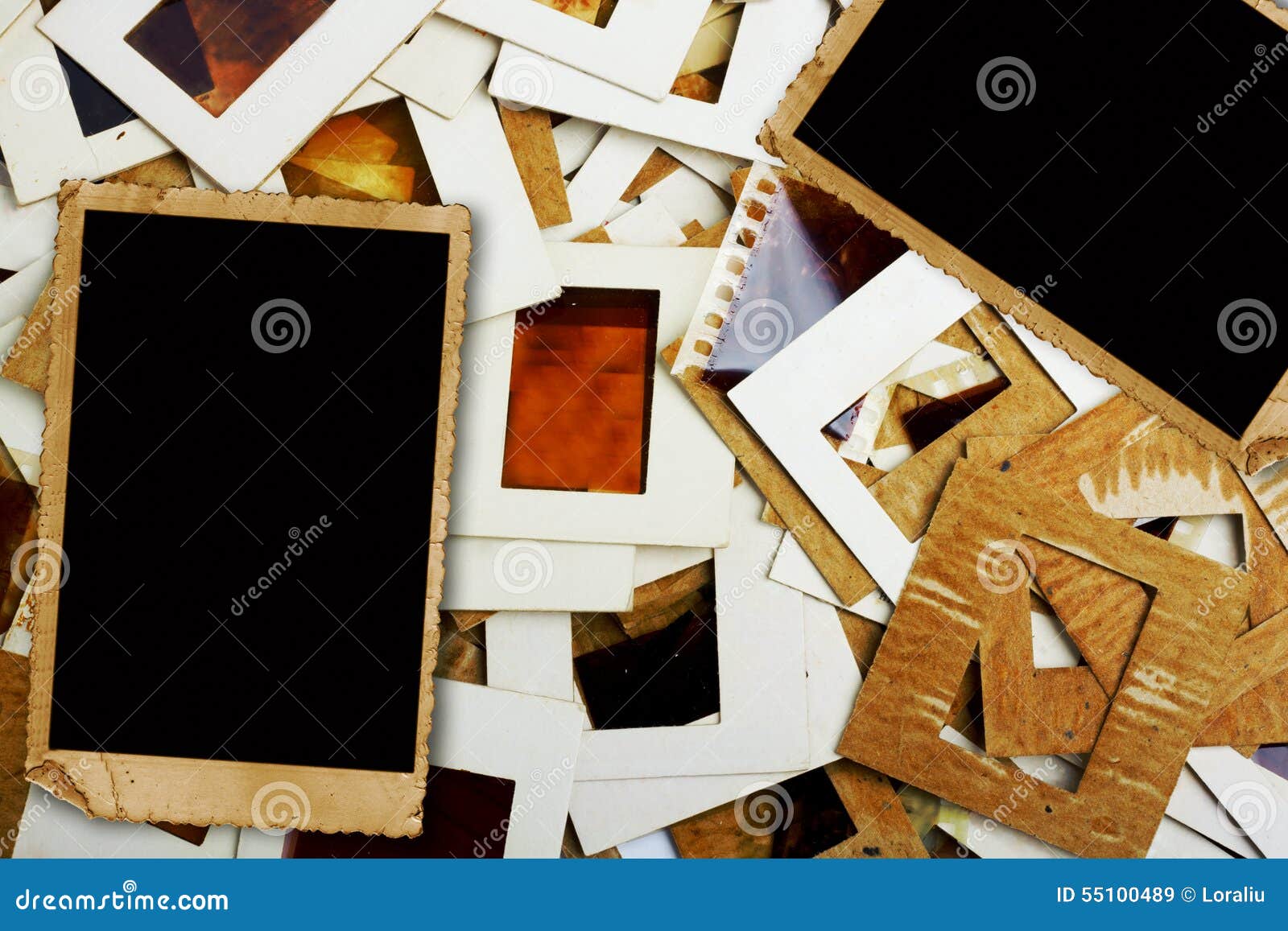 Set of Old Slides, Photos and Film on Table Stock Image - Image of ...