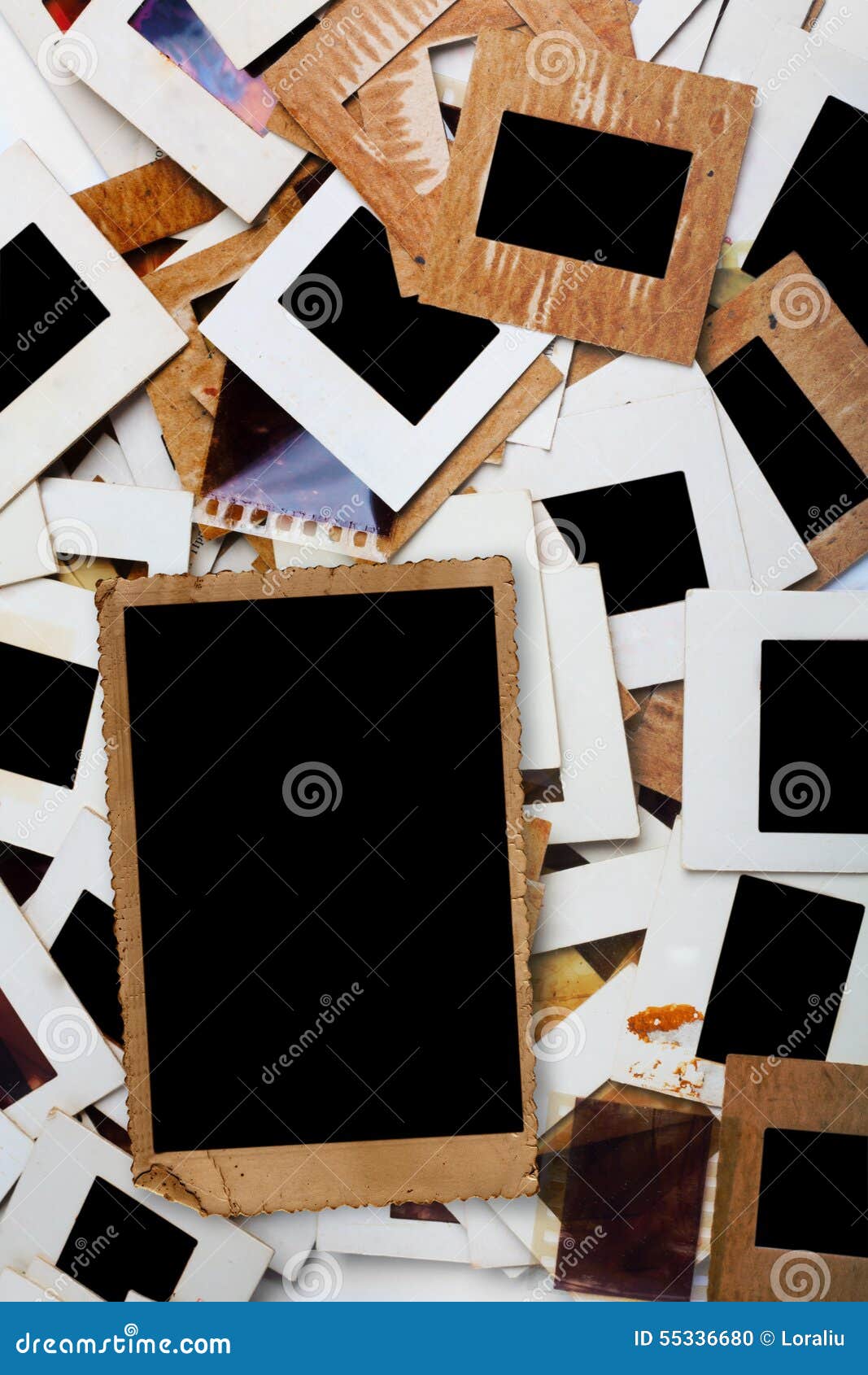 Set of Old Slides, Photos and Film on Table Stock Photo - Image of ...