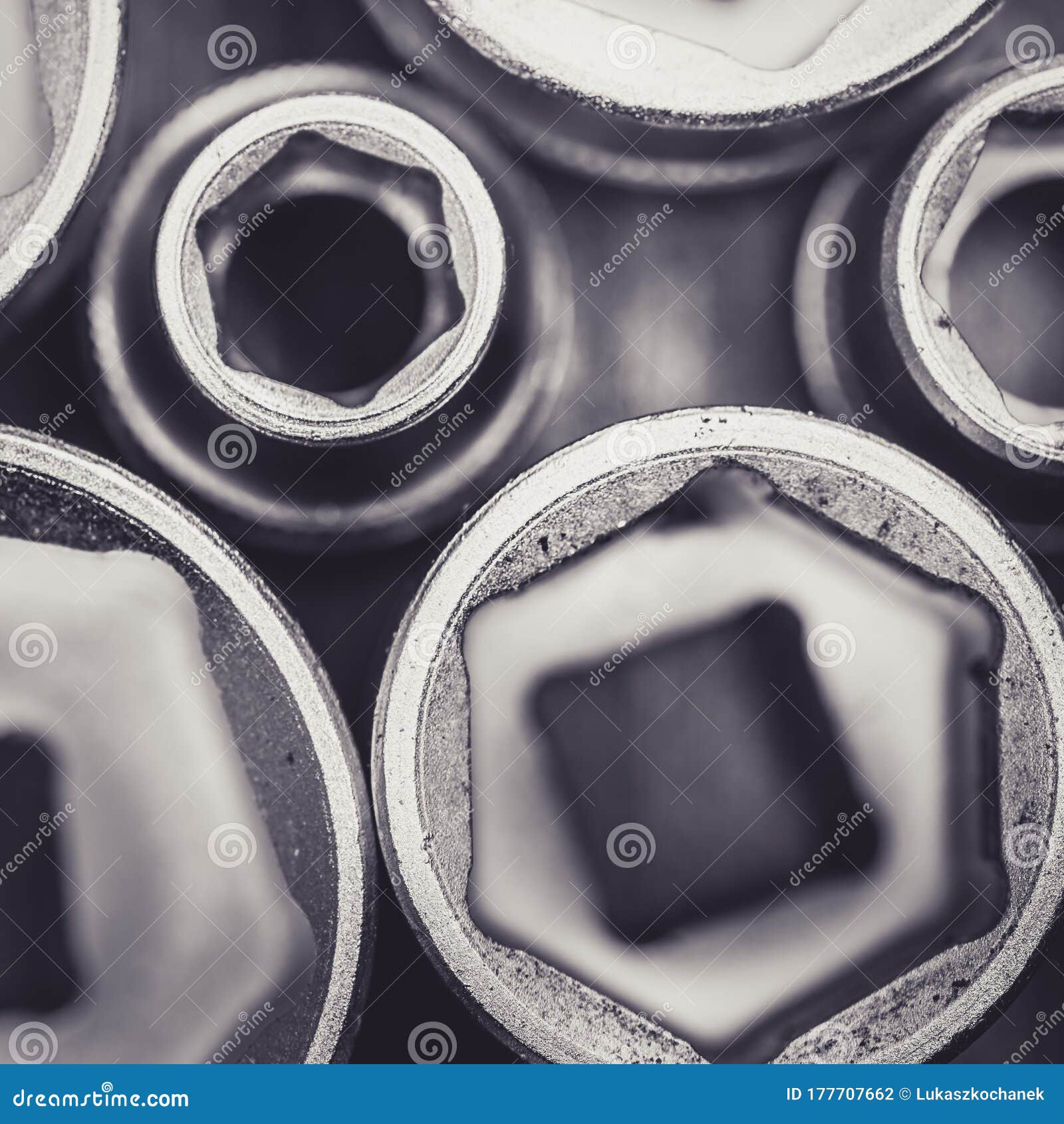 A Set of Old Socket Wrenches - Top View Stock Photo - Image of ...