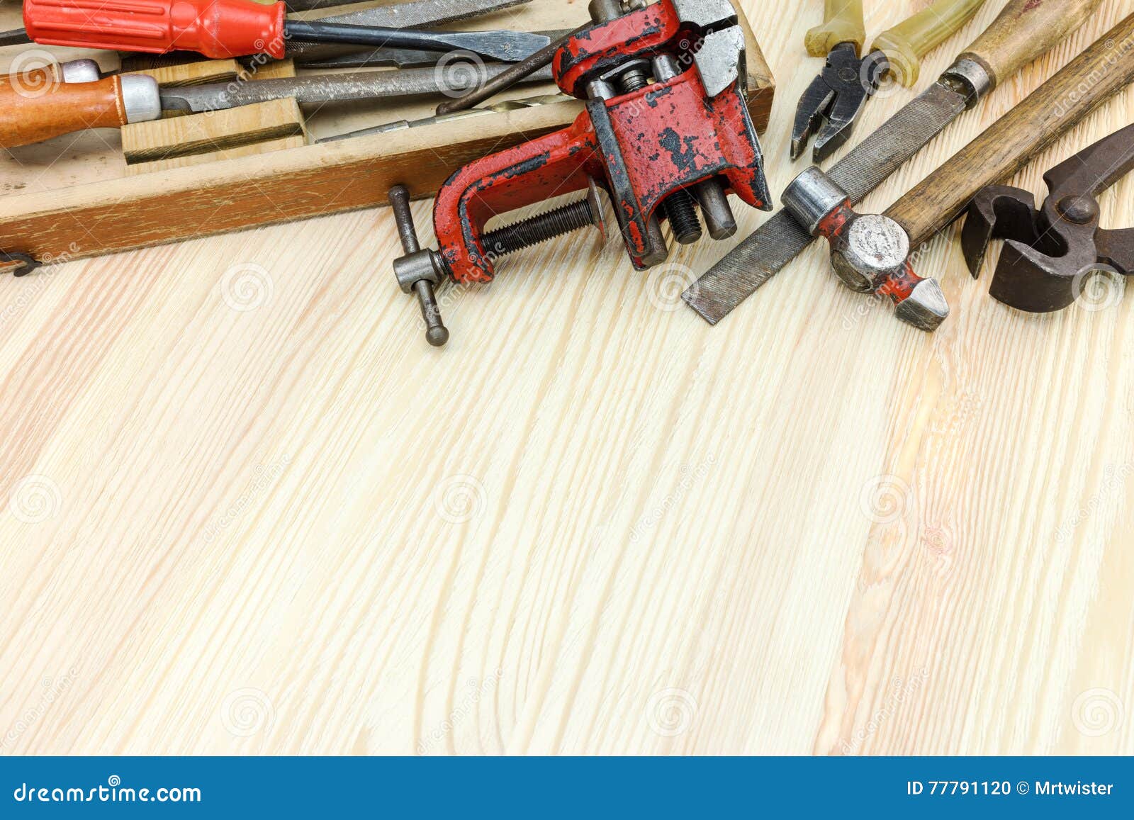 Set of Old Tools for House Renovation and Construction on Wooden Stock ...