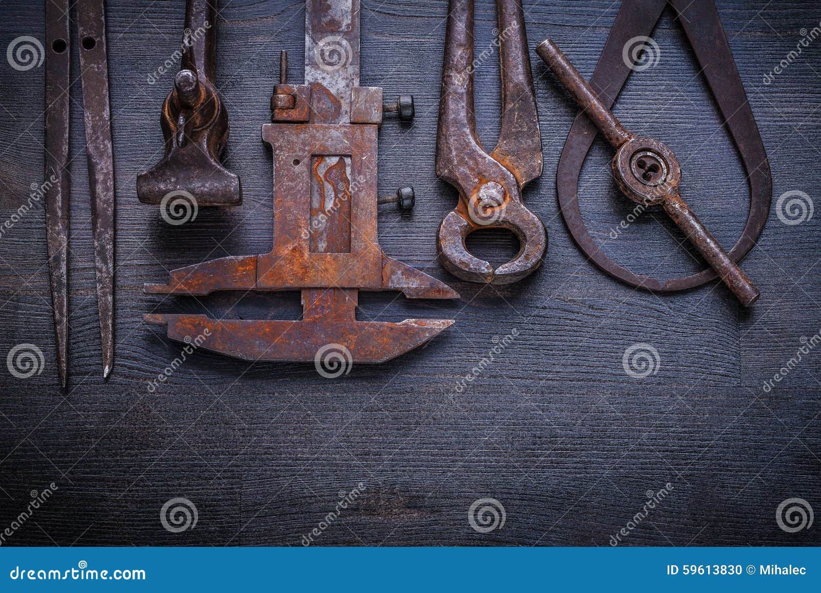 Set of Old Tools on Vintage Board Stock Photo - Image of collection ...