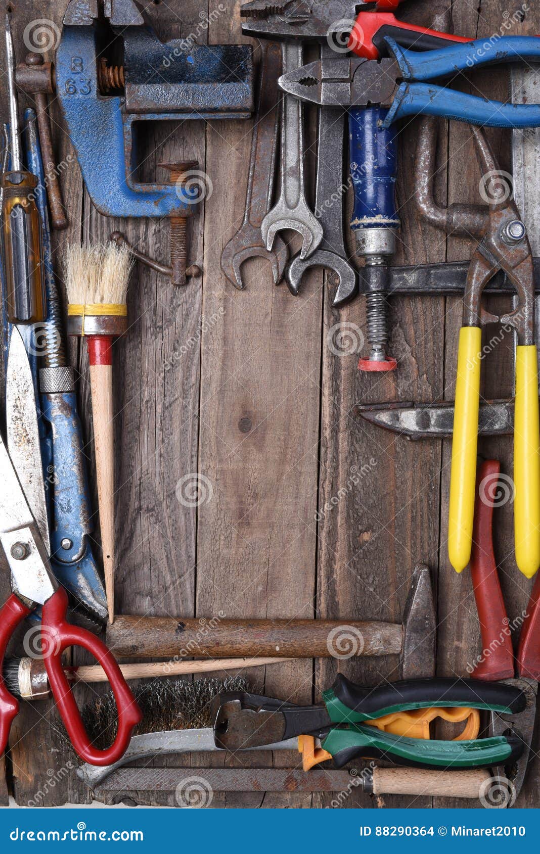 Set of Old Tools on Wooden Background Stock Photo - Image of rusty ...