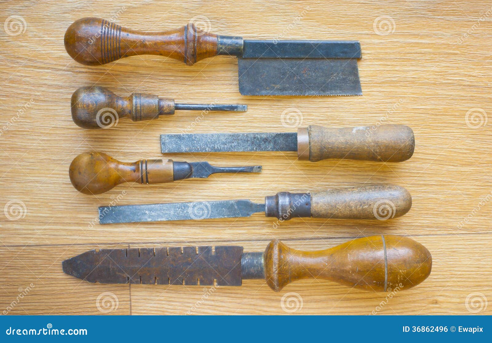 Set of Old Tools with Wooden Handles Stock Photo - Image of metal ...