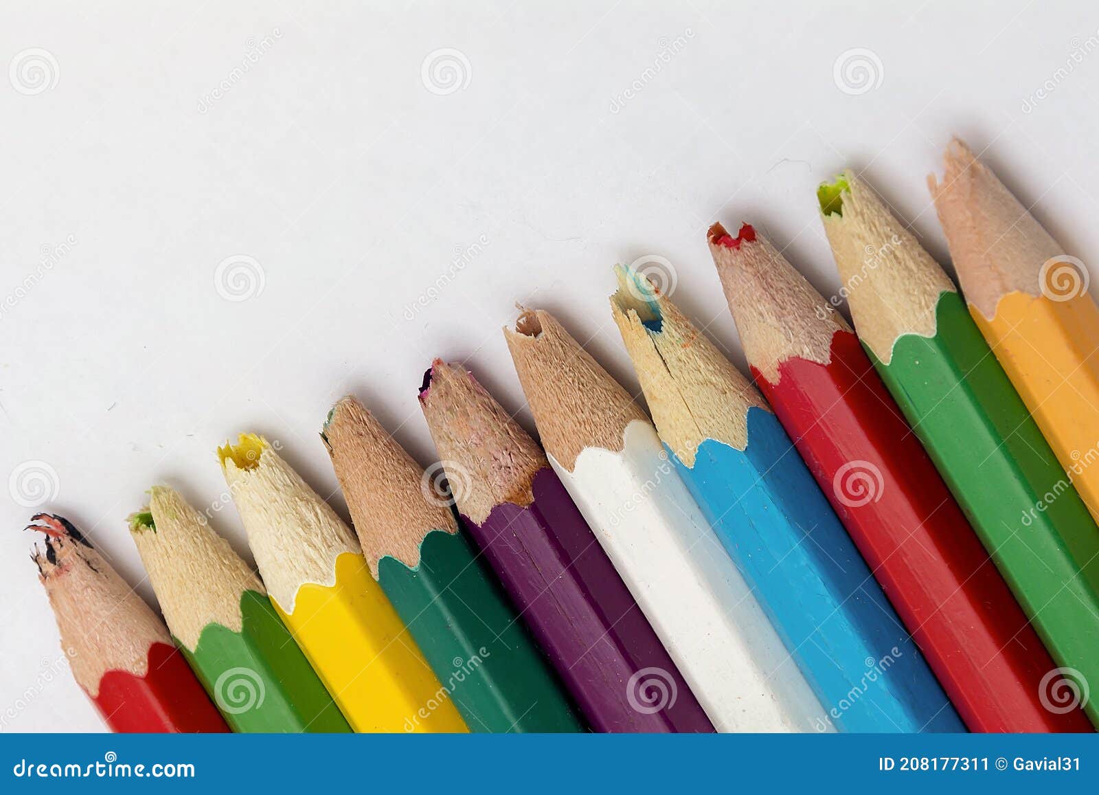 Set of Old Used and Broken Colored Pencils on a White Background. Ugly ...