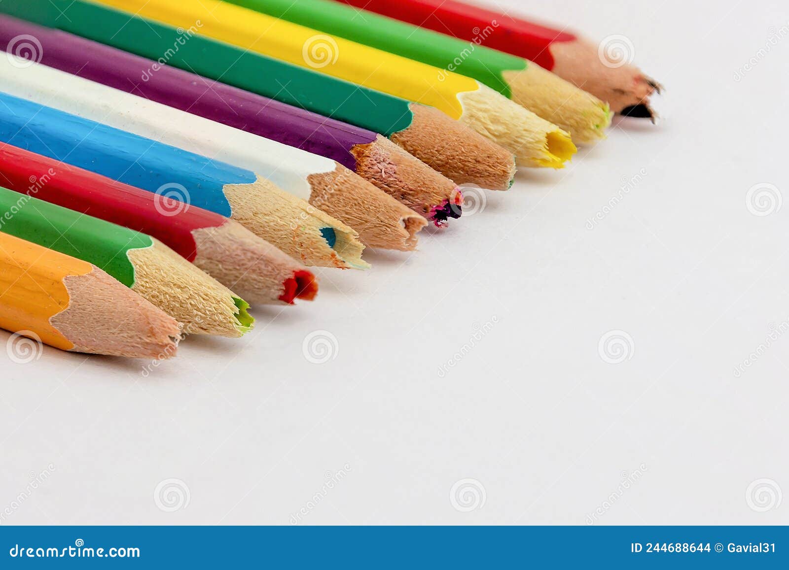 Set of Old Used and Broken Colored Pencils on a White Background. Ugly ...